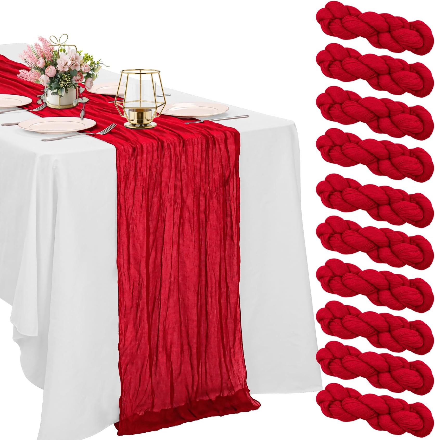 Amazon.com: 10 Pack Red Cheesecloth Table Runner 10FT Boho Gauze Fabric ...