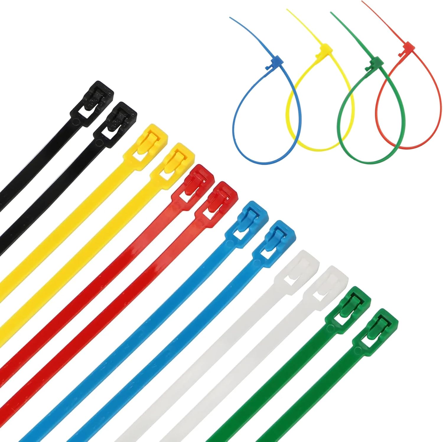 BOROLA 30Pcs 8 inch Live Buckle Cable Zip Ties，Colorful Reusable Adjustable Wire Cable Ties ...