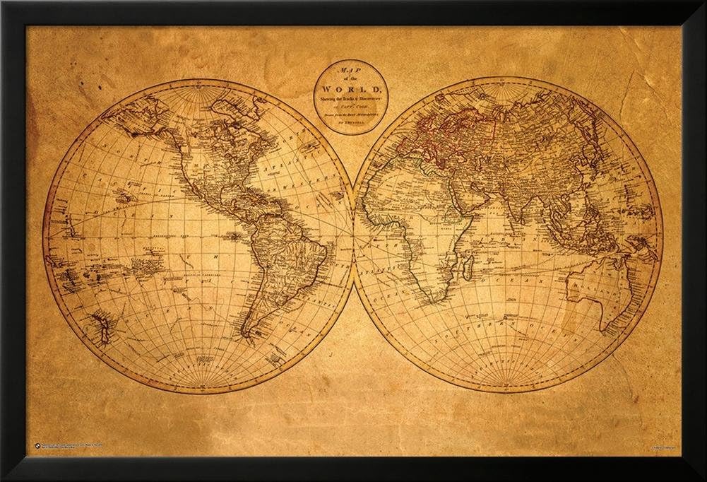 Amazon.com: Old World Map Lamina Framed Poster - 26.5 x 38.5in: Posters ...