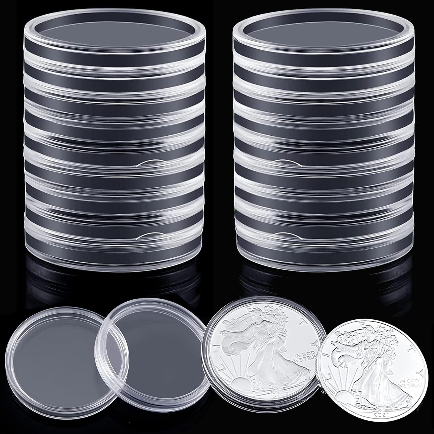 41mm Coin Capsules, 40 Pieces Silver Dollar Coin Holders, Round Plastic ...