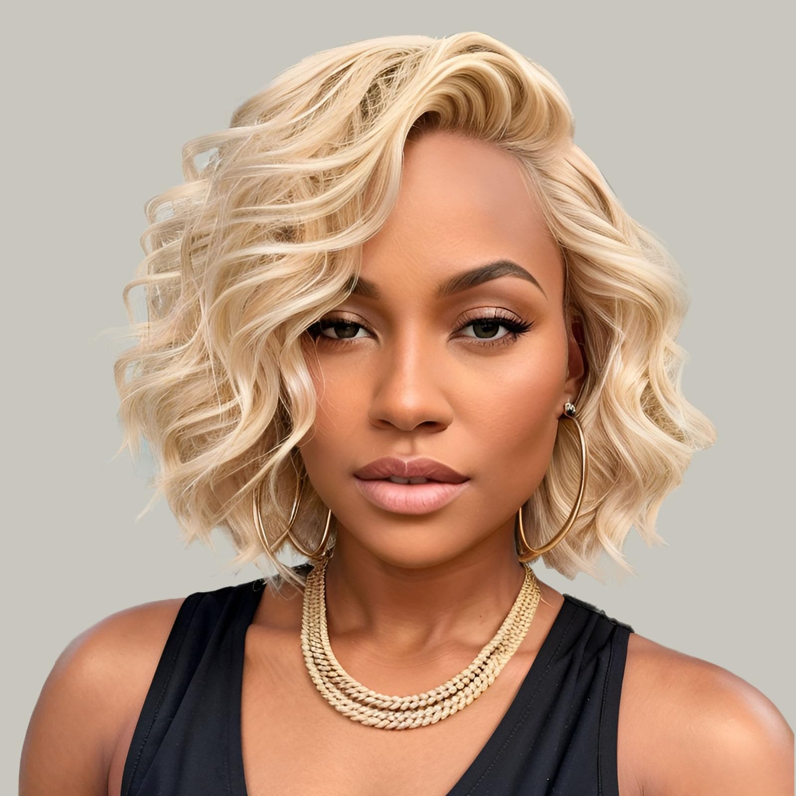 Amazon.com : HANASCC 12" Glueless Blonde Bob Wig Water Wave 613 Lace ...