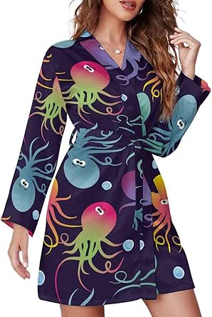 Novastar Short Robes Long Sleeve for Women - Gradient Octopus Belted ...