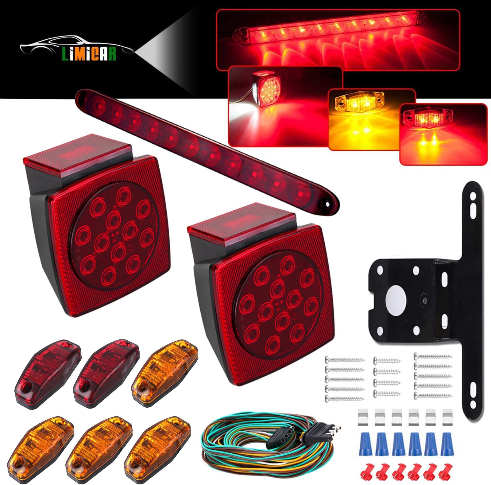 LIMICAR LED Trailer Lights, Boat Trailer Submersible Lights, Red/Amber ...