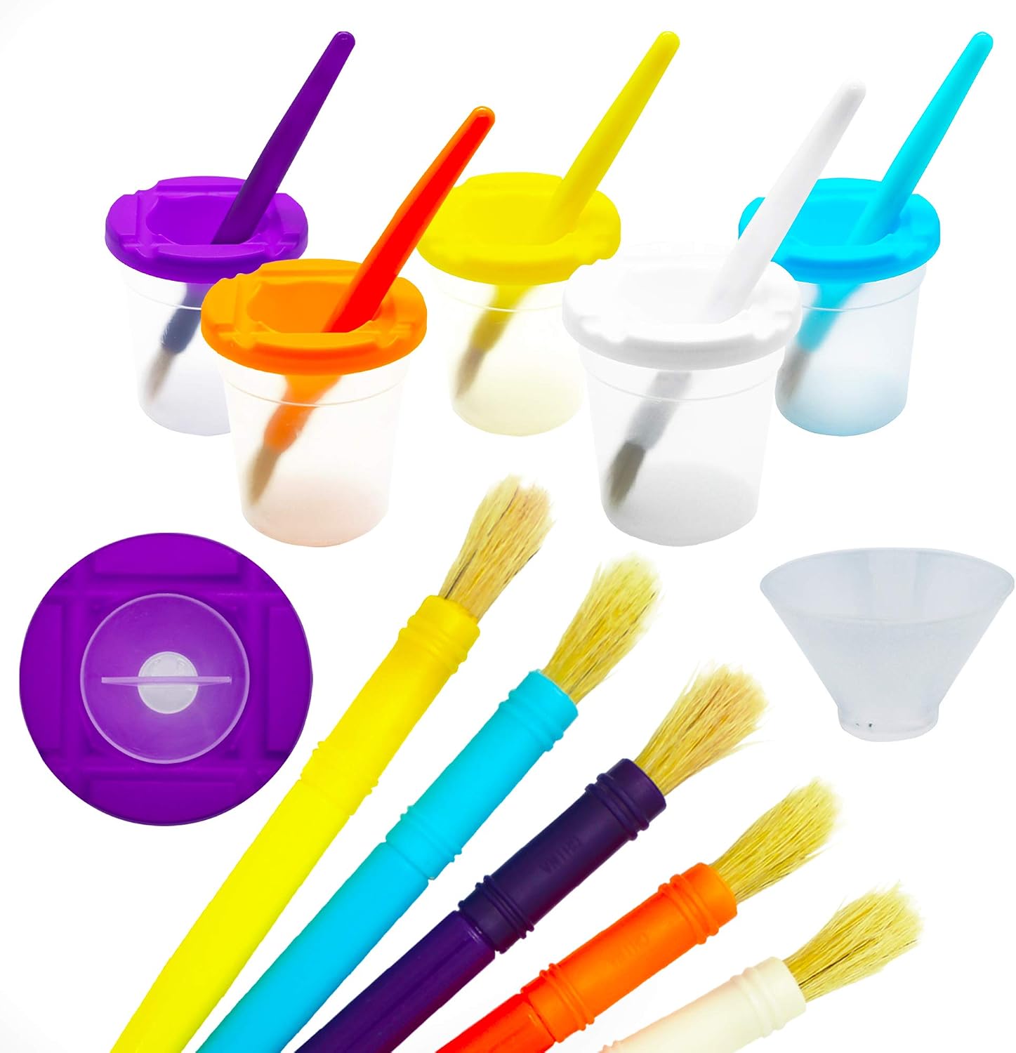 NIMU Deluxe Paint Brush Set with Cups and Lids for Kids, 5 Colours ...
