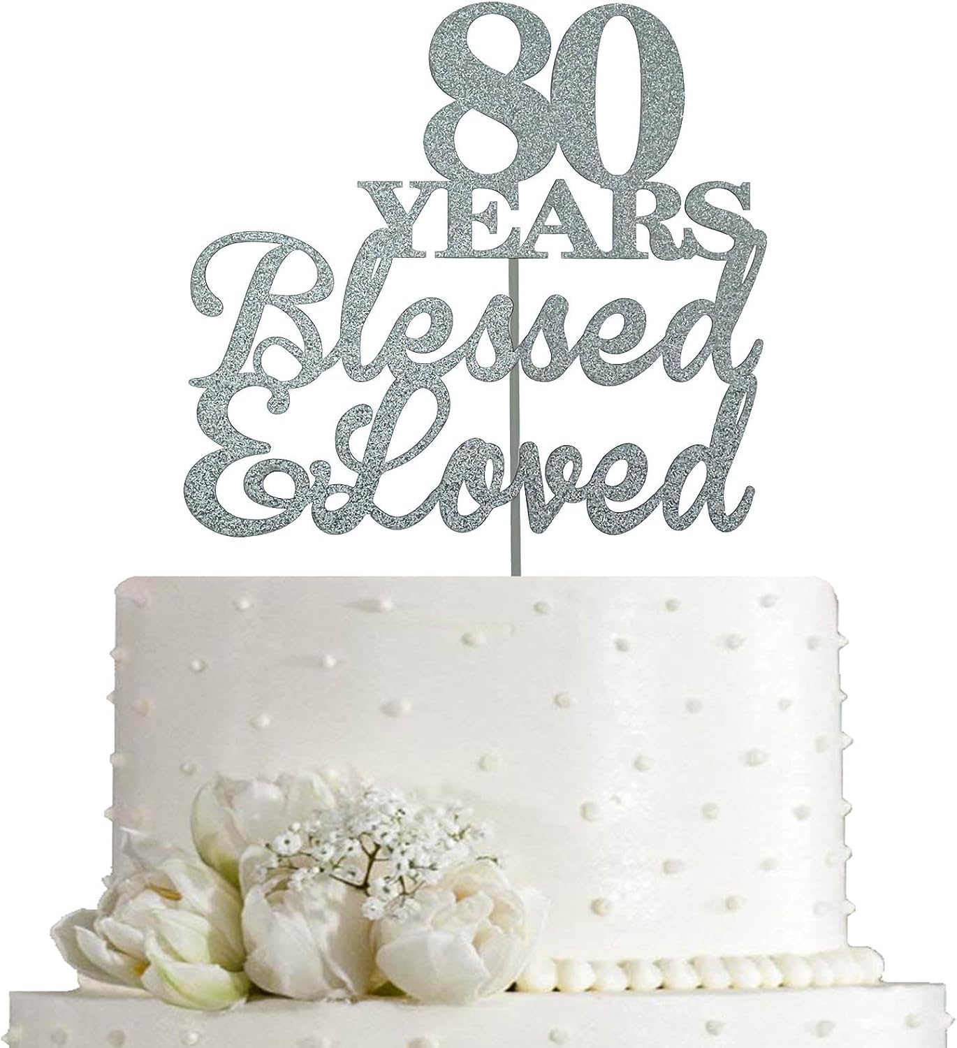 Amazon.com: JIEEIN 80 Years Blessed & Loved Cake Topper for 80th ...