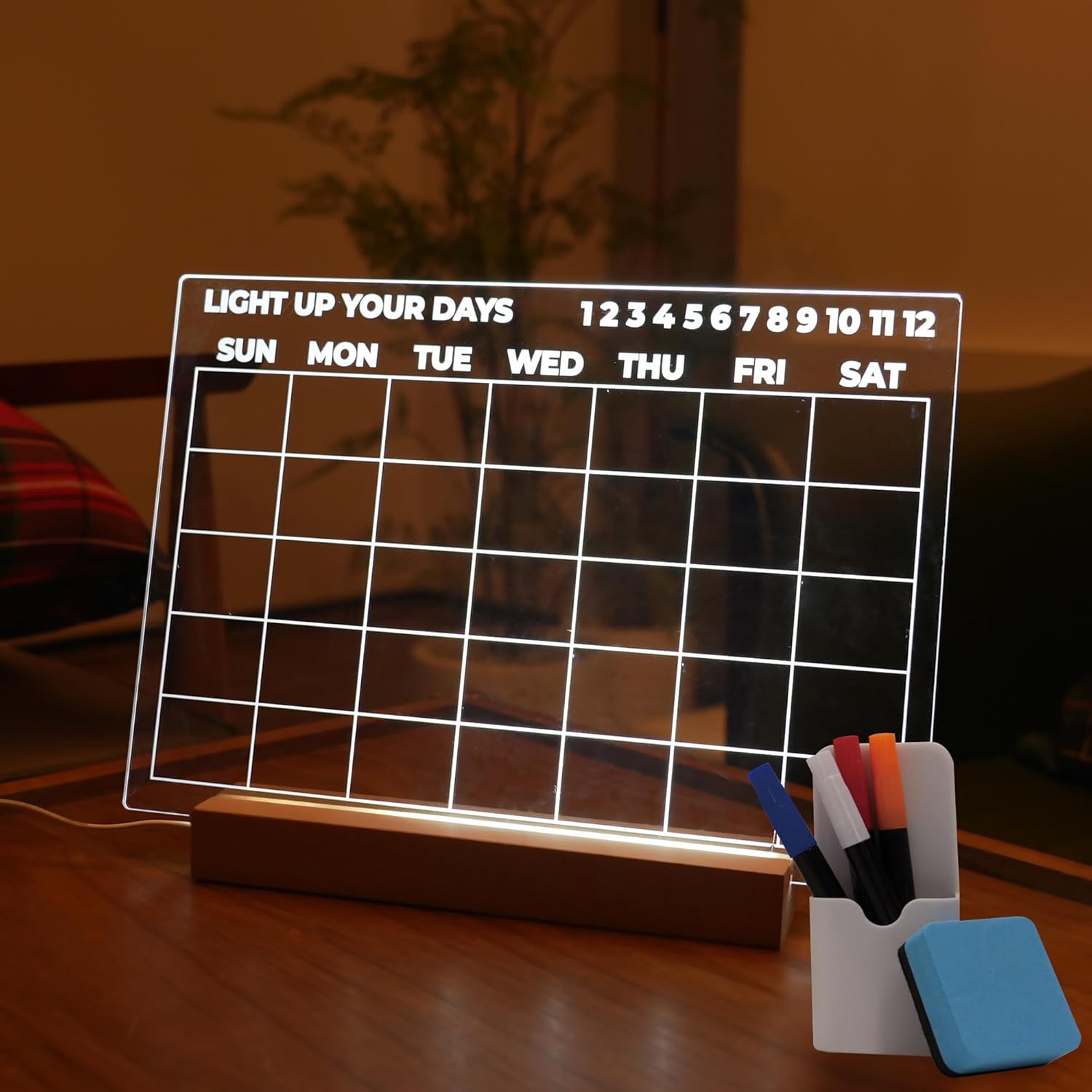 Amazon.com : MEMELIGHT Dry Erase Calendar with Light, 13x9, USB-Powered ...