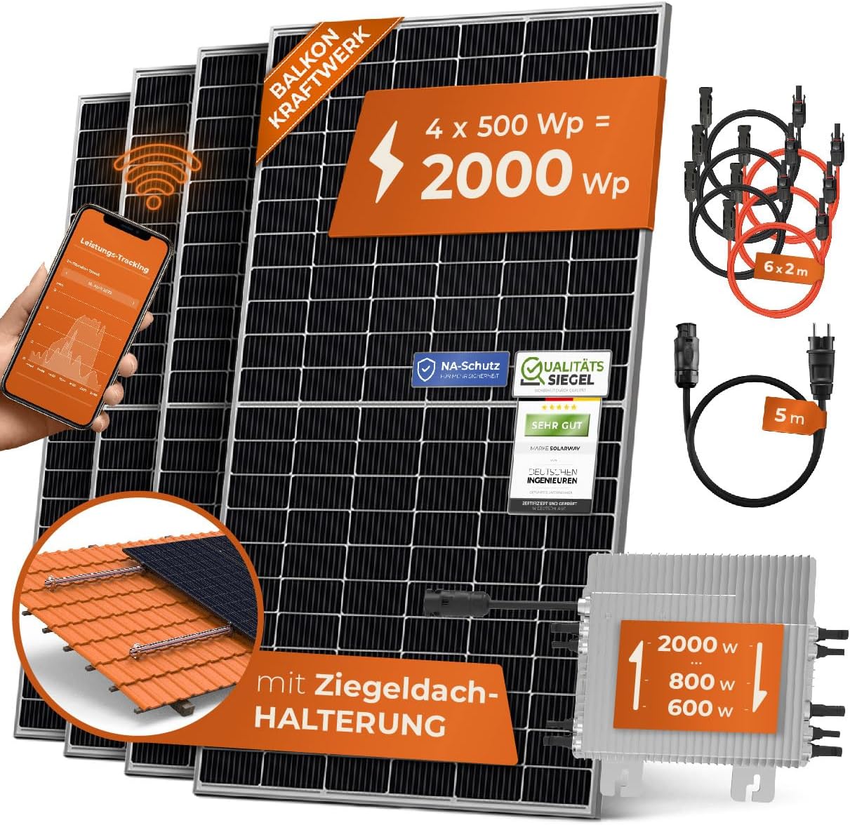 Solarway Balkonkraftwerk 2000W Komplett Steckdose - Ausgang einstellbar ...