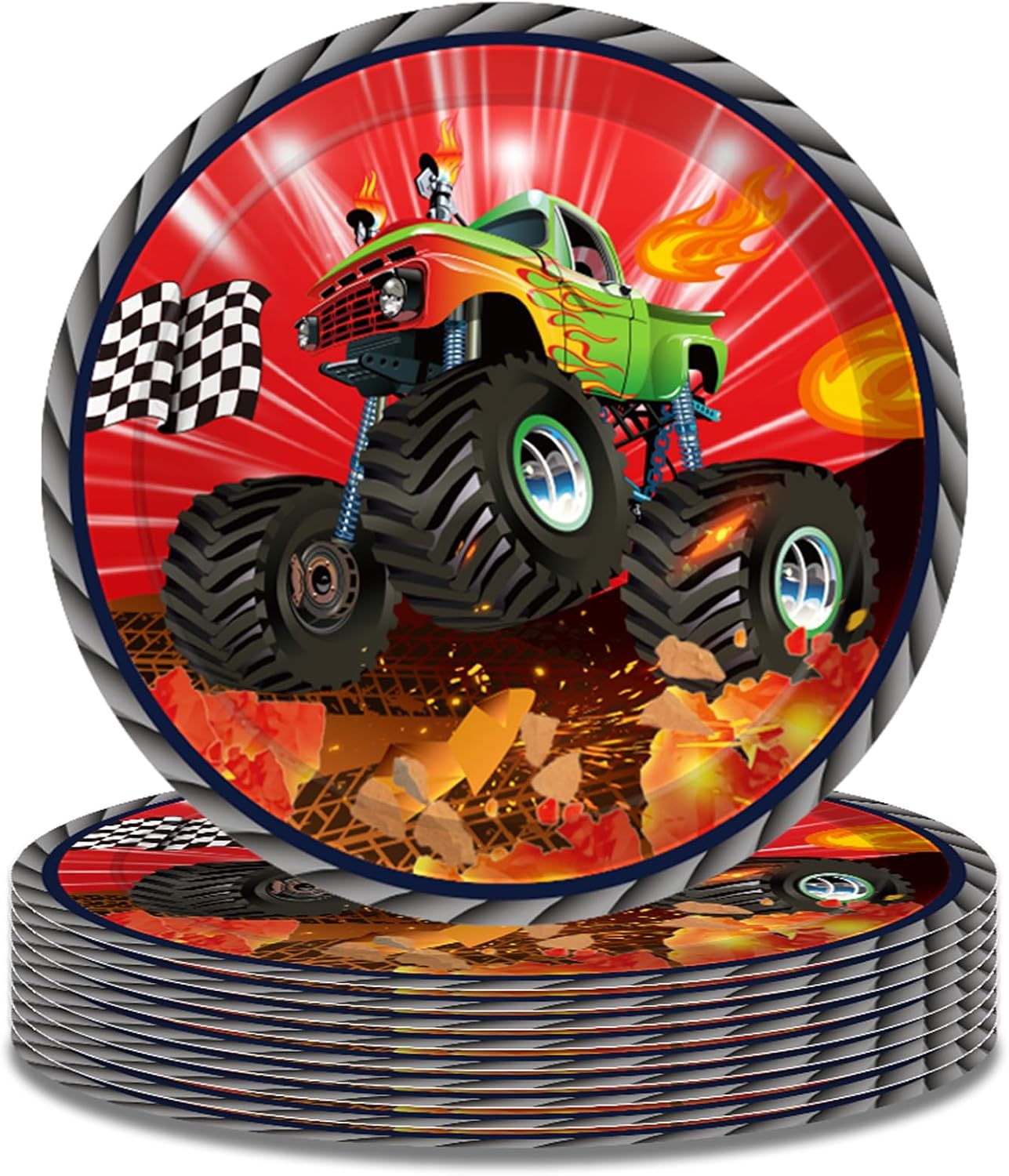 Amazon.com: 24 pcs Monster Truck Party Plates 7" Monster Truck Paper ...