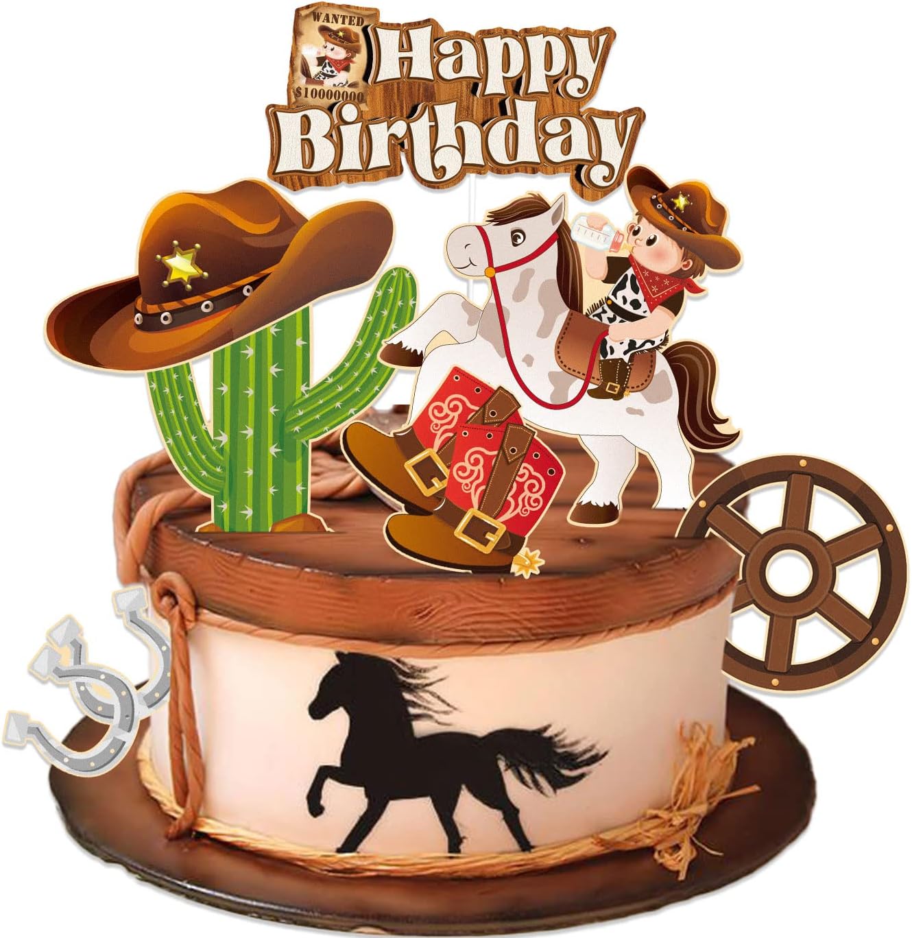 ZQBQC Cowboy Happy Birthday Cake Topper, Little Cowboy Cake Topper Boot ...