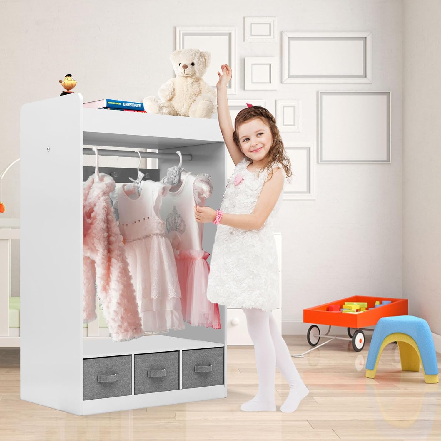 BELANITAS Dress Up Storage for Kids with Mirror Kids Armoire Dress up ...
