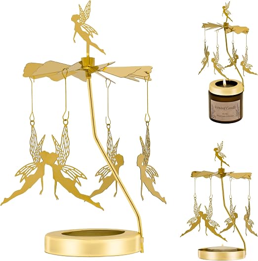 Amazon.com: Rancco Rotary Candle Holder -Gold Spinning Flying Fairy Tea ...