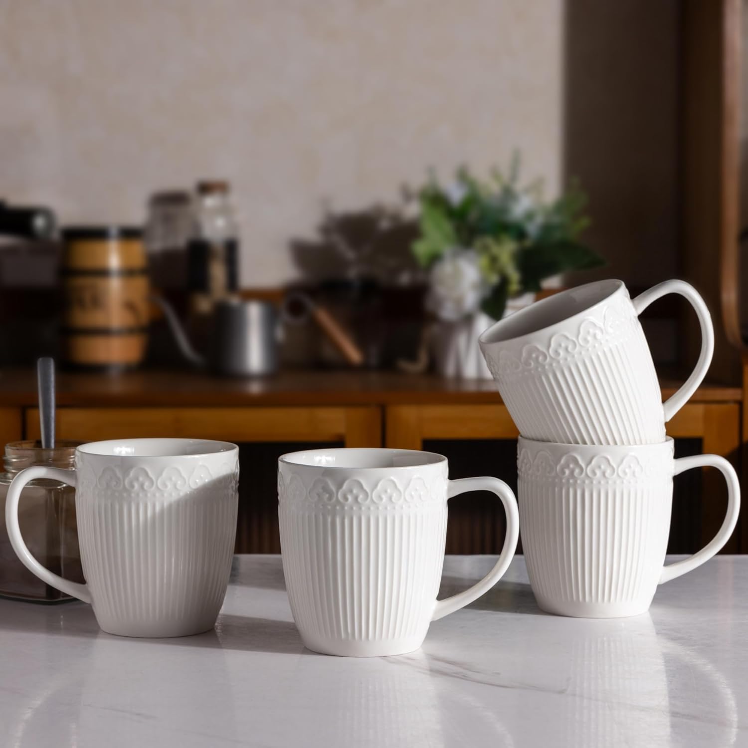 Amazon.com: AmorArc 12oz White Porcelain Coffee Mugs Set of 4, Light ...