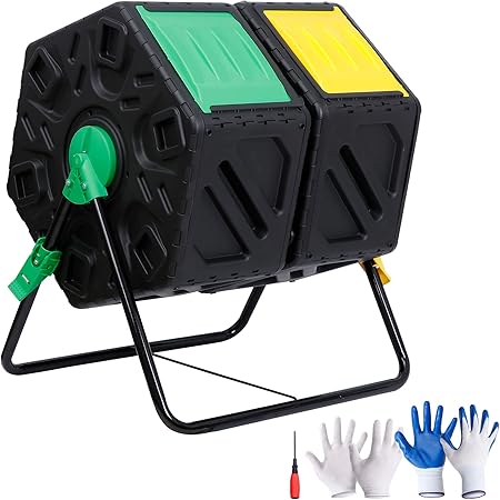 Amazon.com : Saturnpower Large Composting Tumbler Dual Chamber Outdoor ...