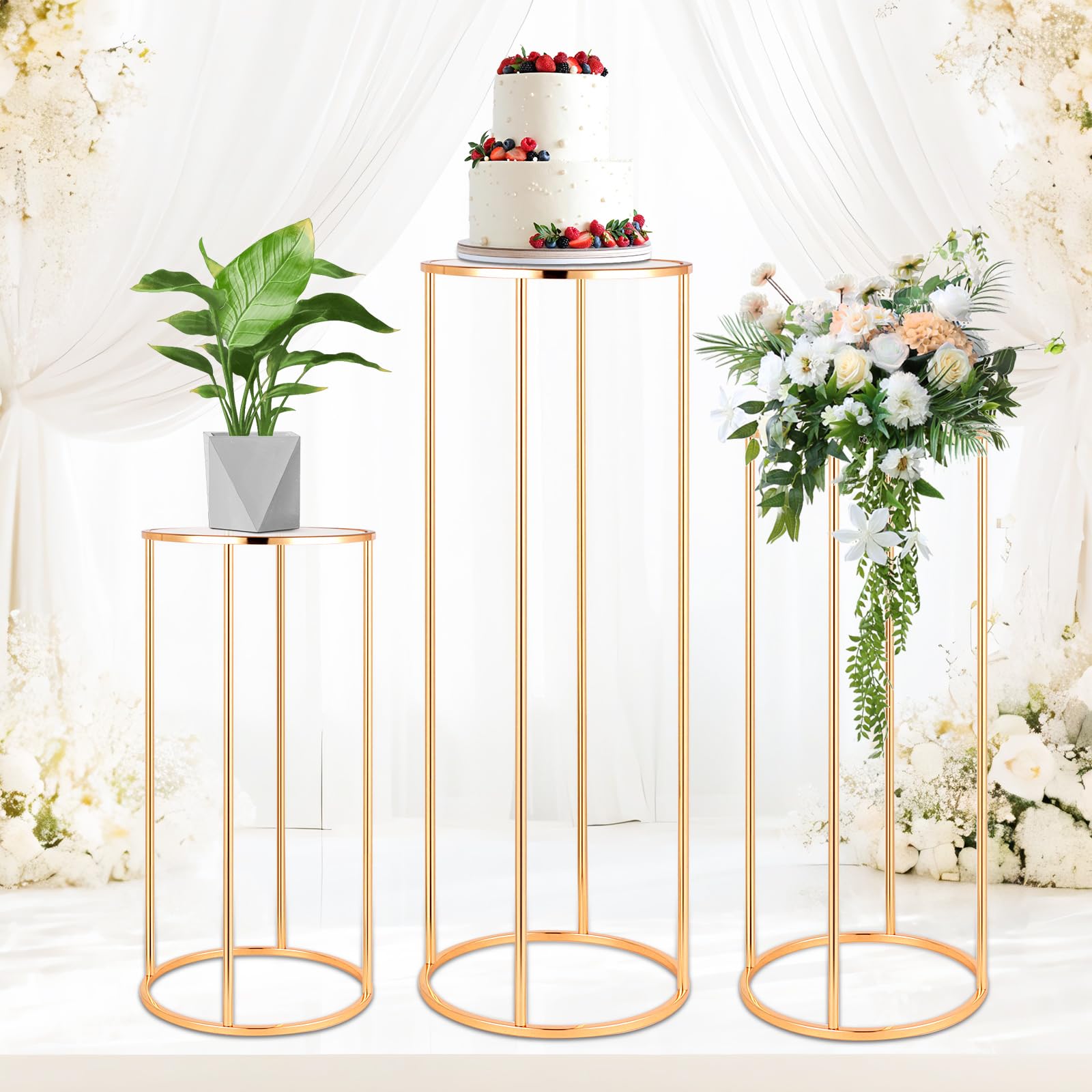 Amazon.com: trulpro Cylinder Stands for Party Set of 3, Gold Metal Cake ...
