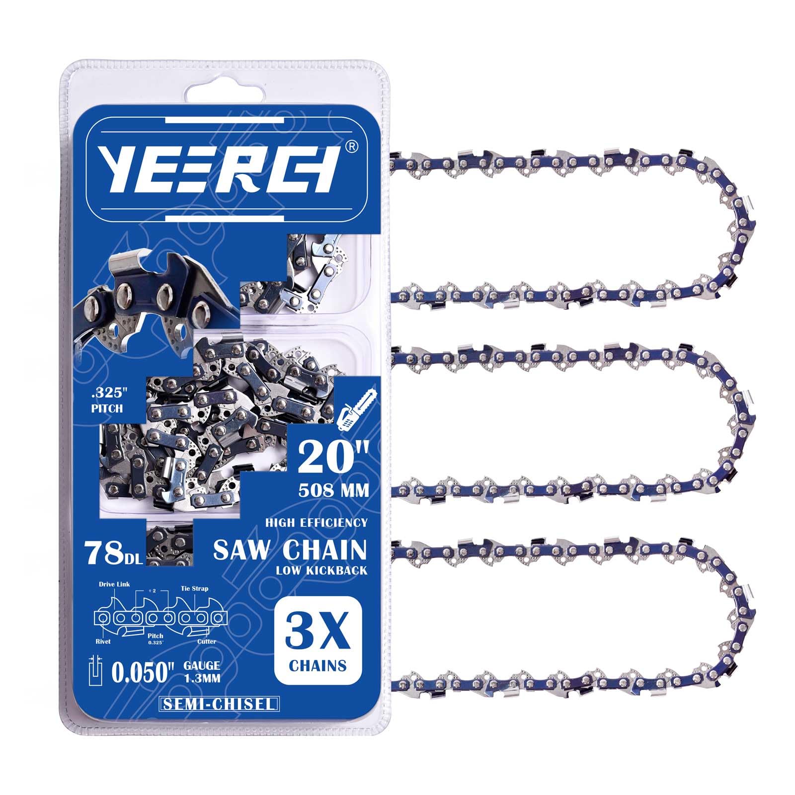 Amazon.com: Yeerch 20 Inch Chainsaw Chain 0.325" Pitch, .050" Gauge, 78 ...