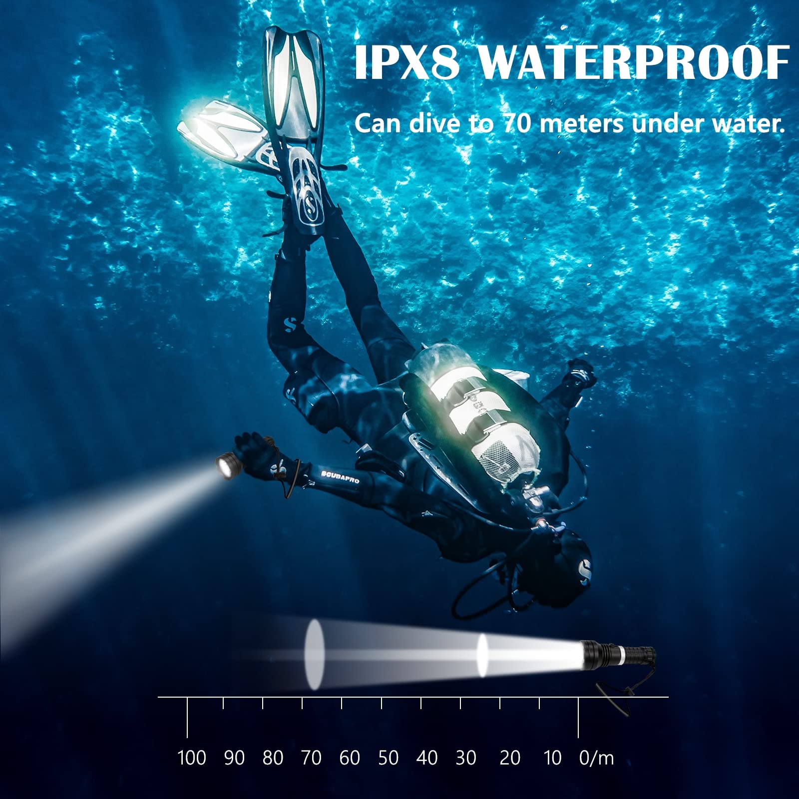 Scuba Diving Flashlight Super Bright 8000 Lumen | IPX8 Waterproof Dive ...