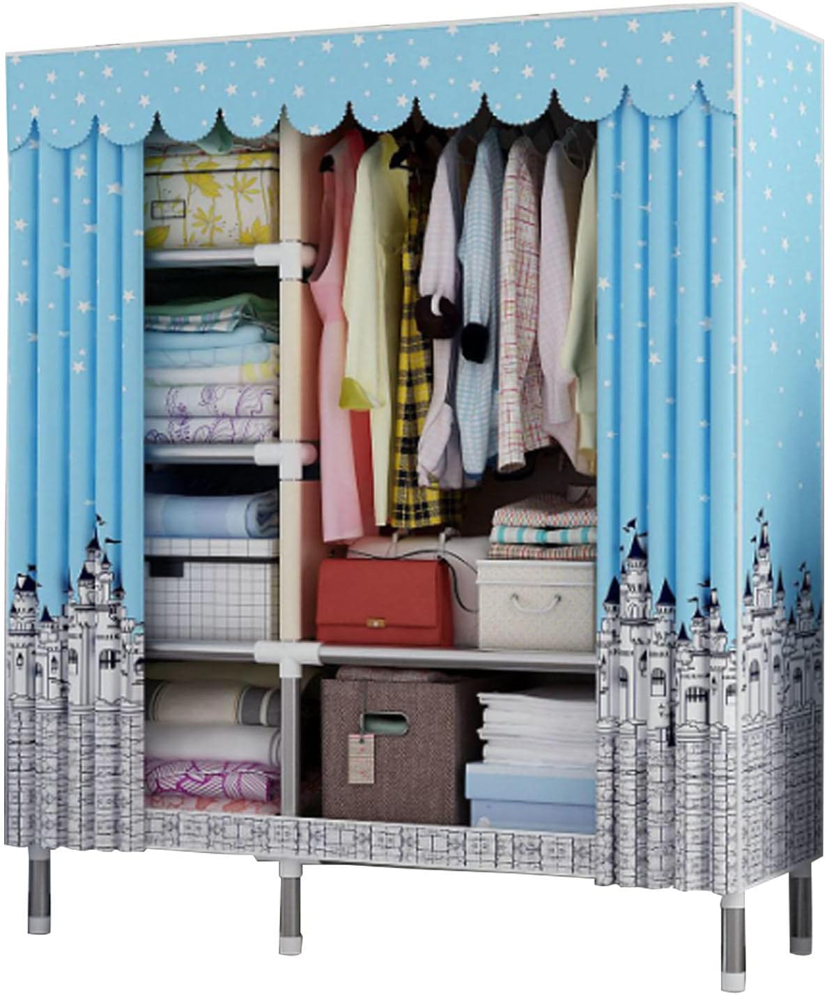 Portable Canvas Wardrobe,Fabric Wardrobe Shelves,Clothes Closet Storage ...