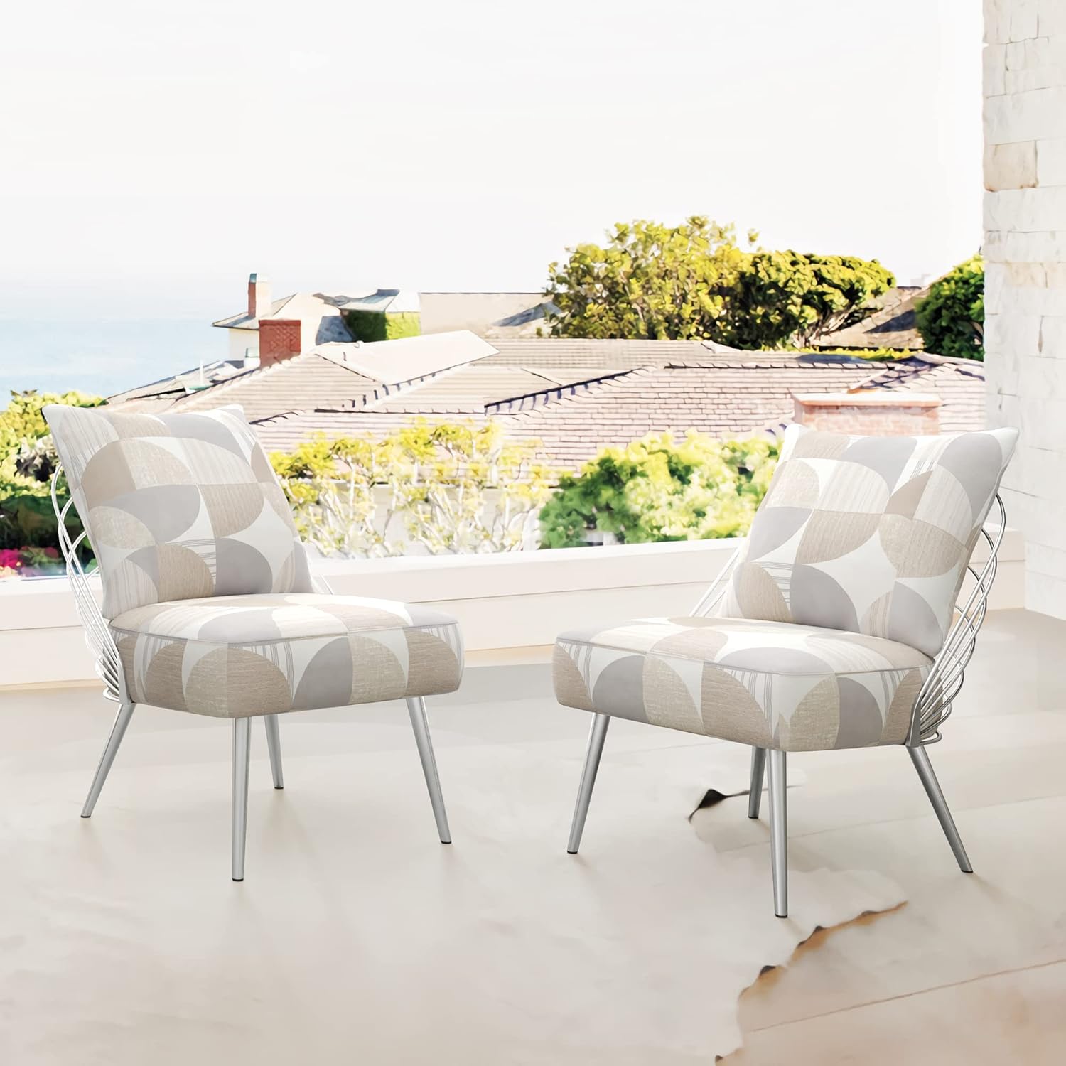 Amazon.com: LUE BONA Fabric Armless Accent Chair Morandi Triangle Print ...