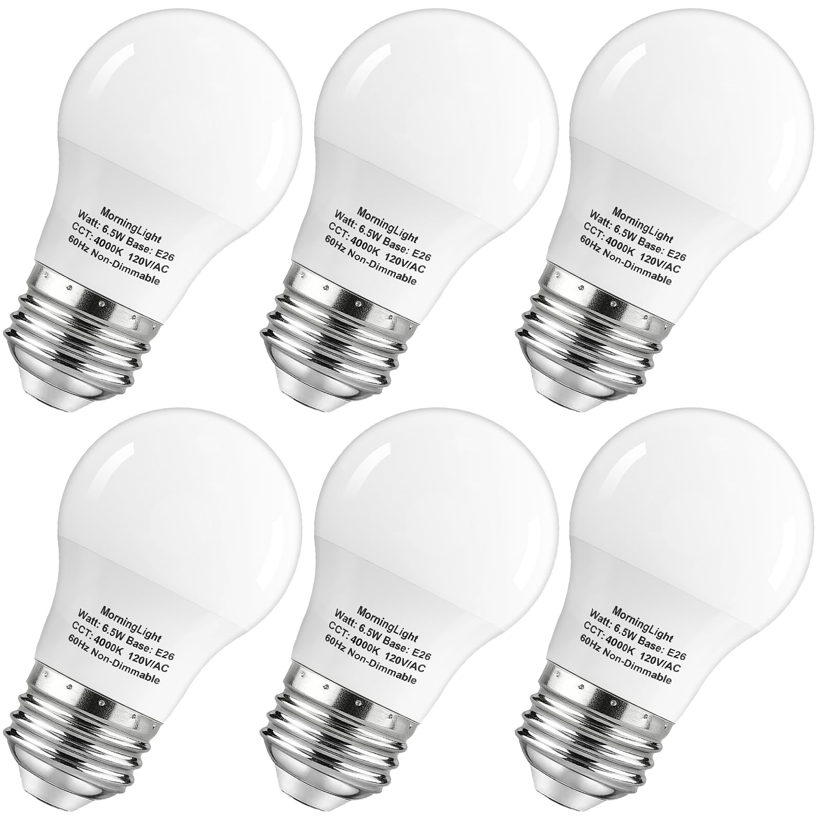 MorningLight 6 Pack A15 LED Bulbs 60 Watt Equivalent, Neutral White ...