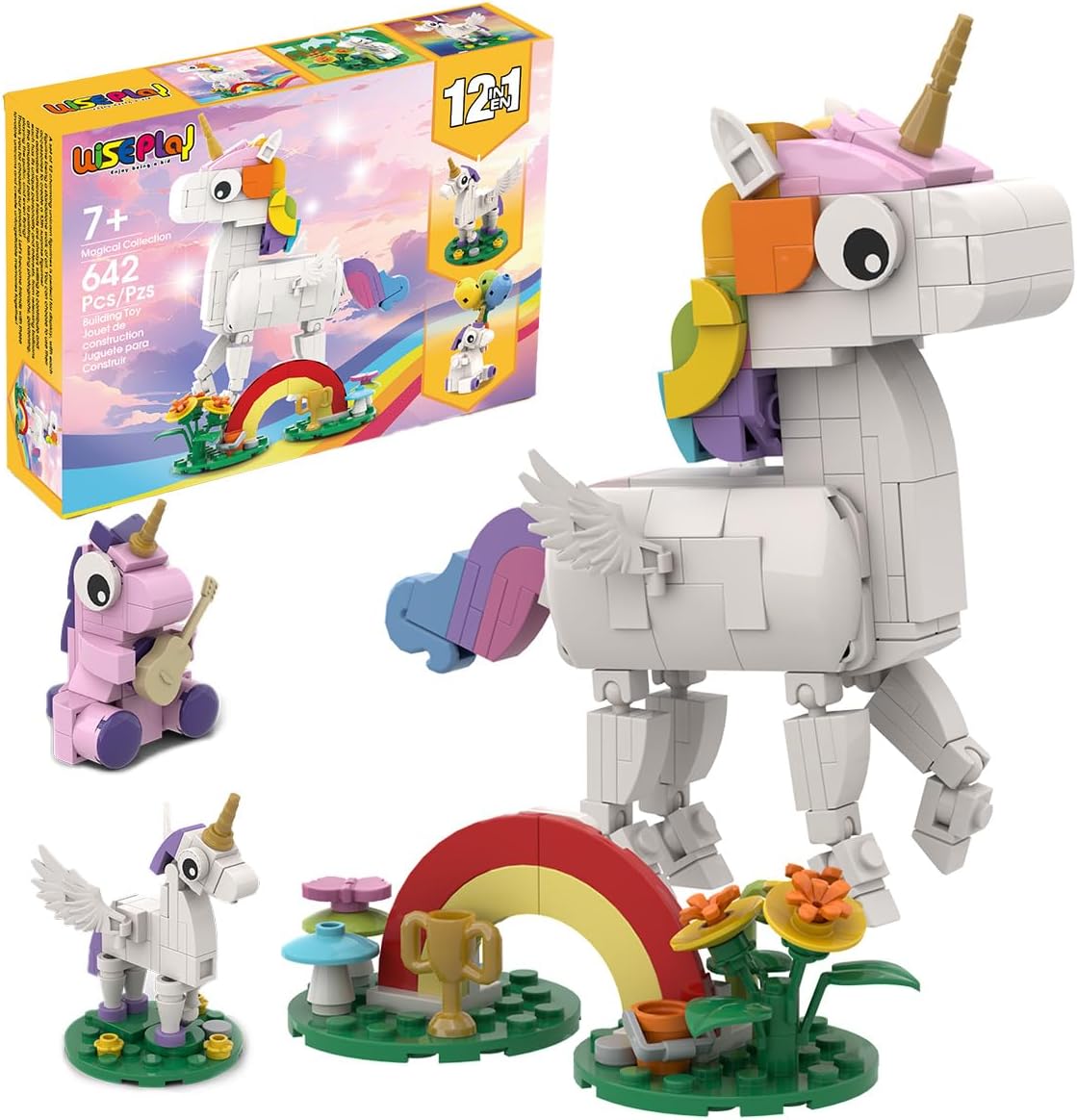Amazon.com: WISEPLAY Unicorn Building Block Set 12 in 1-12 Mini Unicorn ...