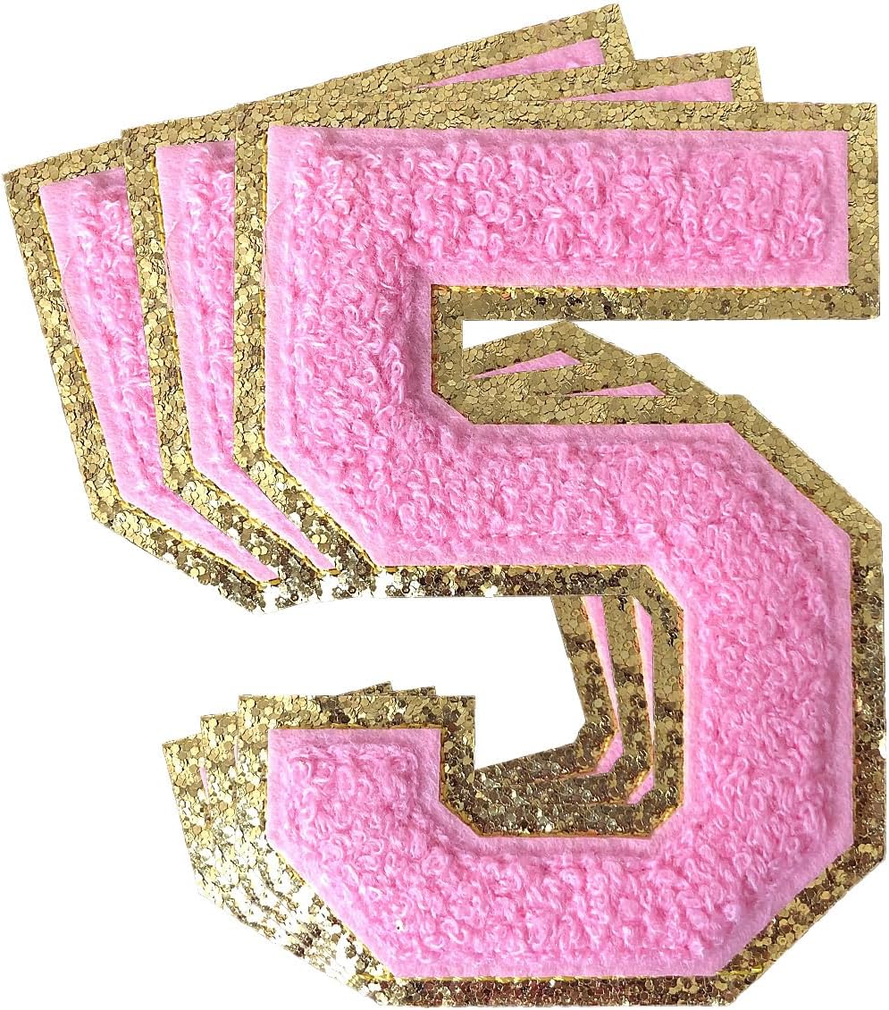 Amazon.com: 3Pcs Chenille Number Patches Pink Glitter Iron on Patches ...