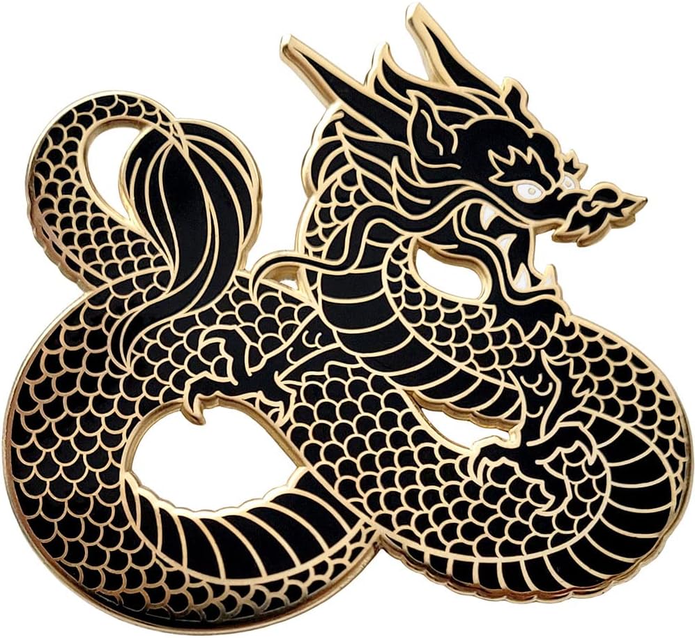 Amazon.com: Pinsanity Black and Gold Chinese Dragon Enamel Lapel Pin ...