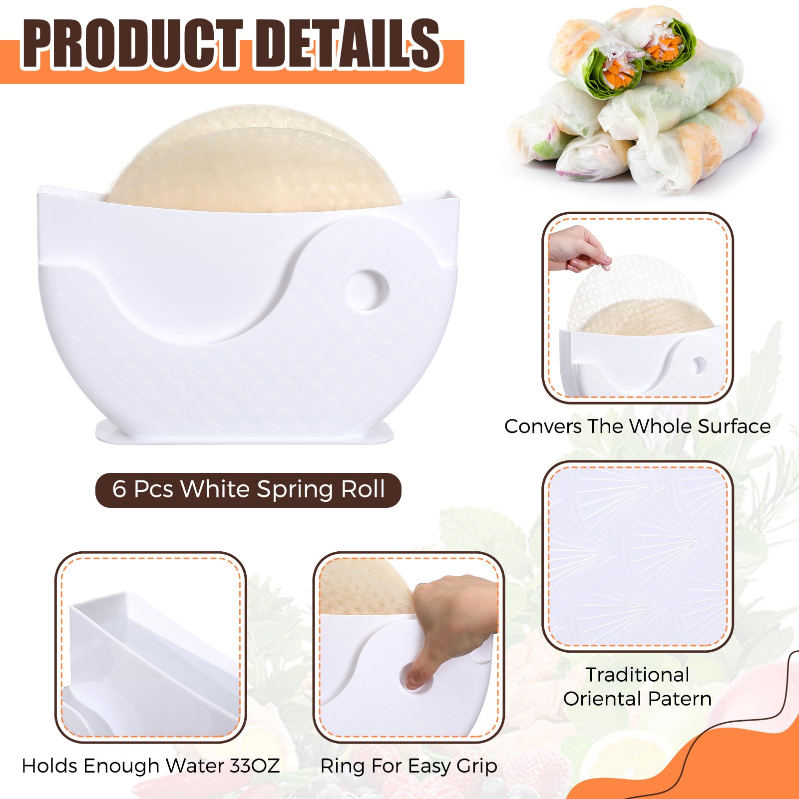6 Pcs Rice Paper Water Bowl with Side Pocket Spring Roll Water Bowl ...