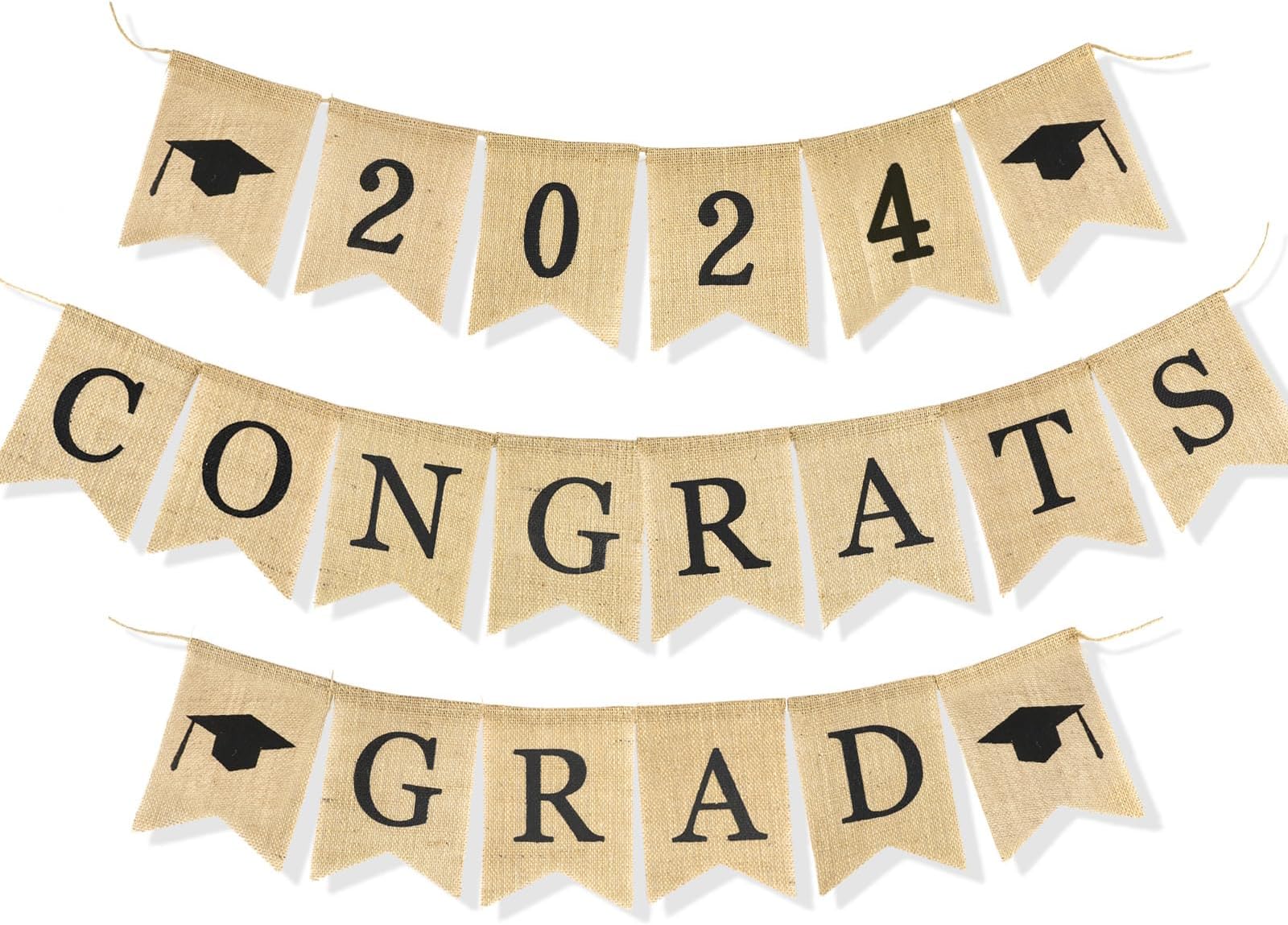 Amazon.com: Adurself Graduation Burlap Banner Congrats Grad Rustic Jute ...