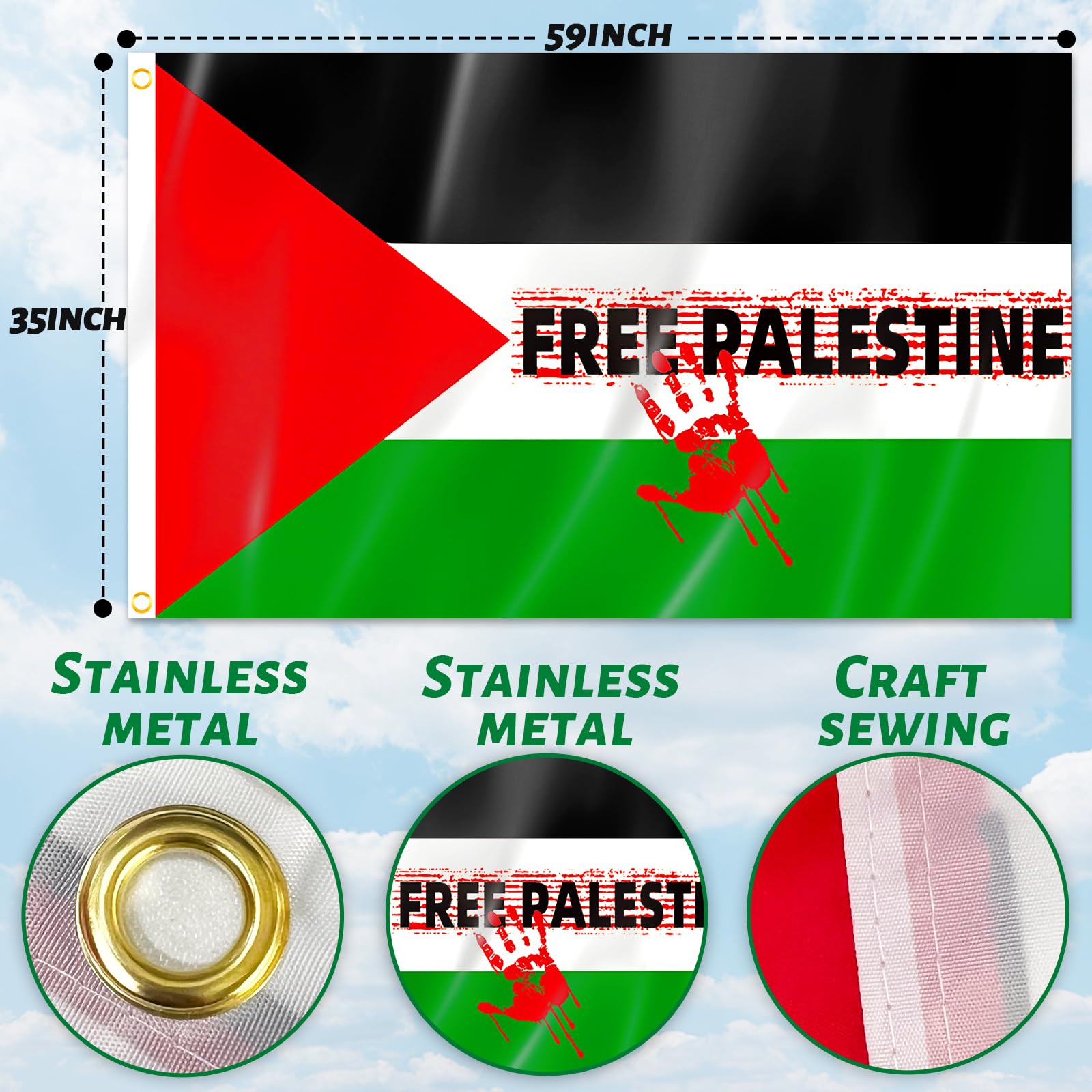 3x5Ft Palestine Flag Vivid Color Palestinian Flag Large Palestinian ...