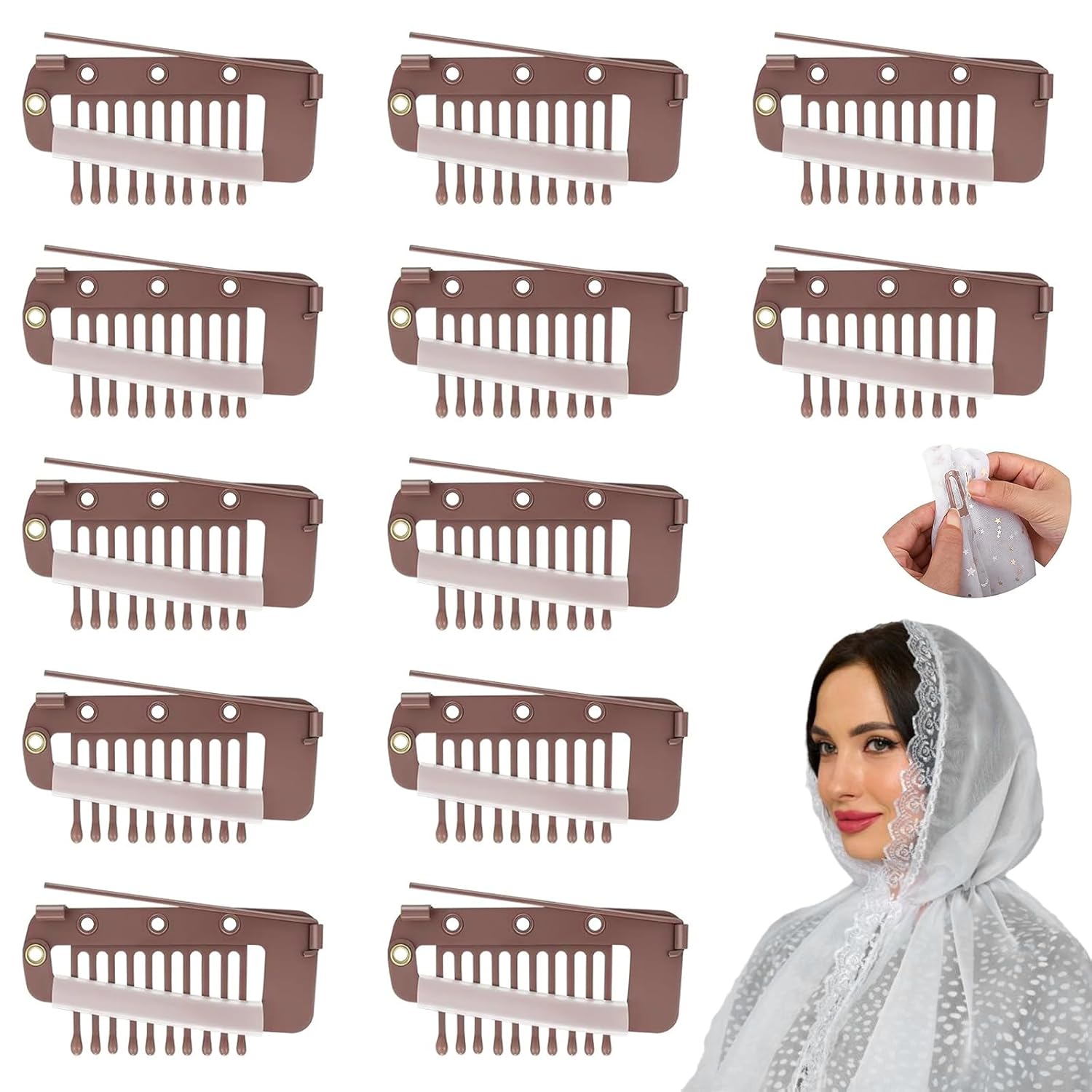 Amazon.com : 12Pcs Chunni Dupatta Clips with Safety Pin, 10-Teeth ...