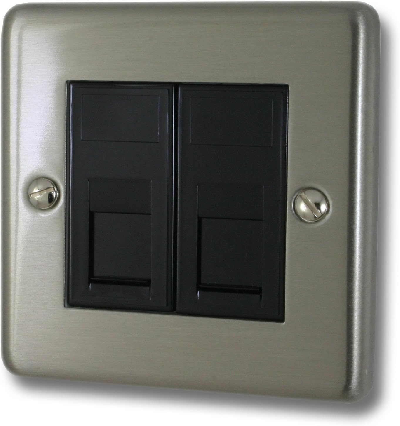 G&H Brassware CSS62B Brushed Steel Twin RJ45 Socket Black Insert ...