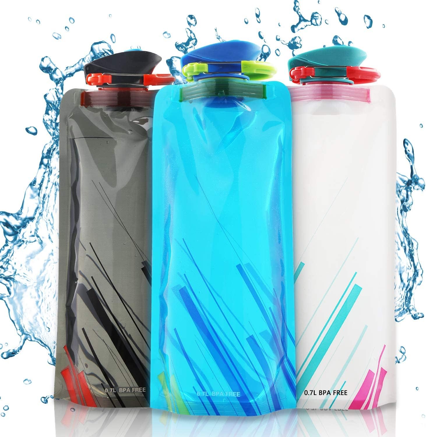 Aicharynic Foldable Water Bottle, 700 ml, Set of 3 Flexible Collapsible ...