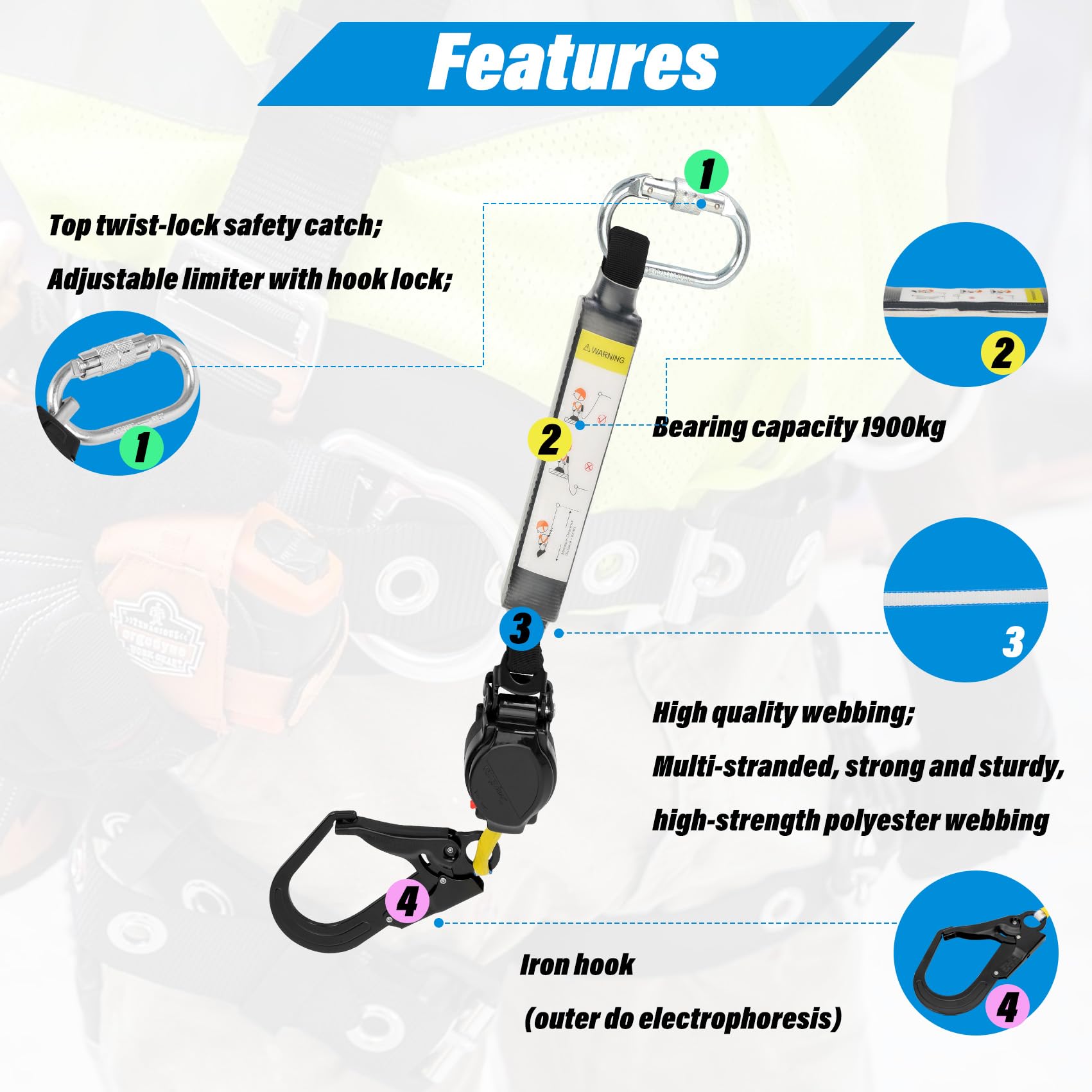 Snapklik.com : 6 Foot Retractable Safety Lanyard, 6 Ft Retractable ...