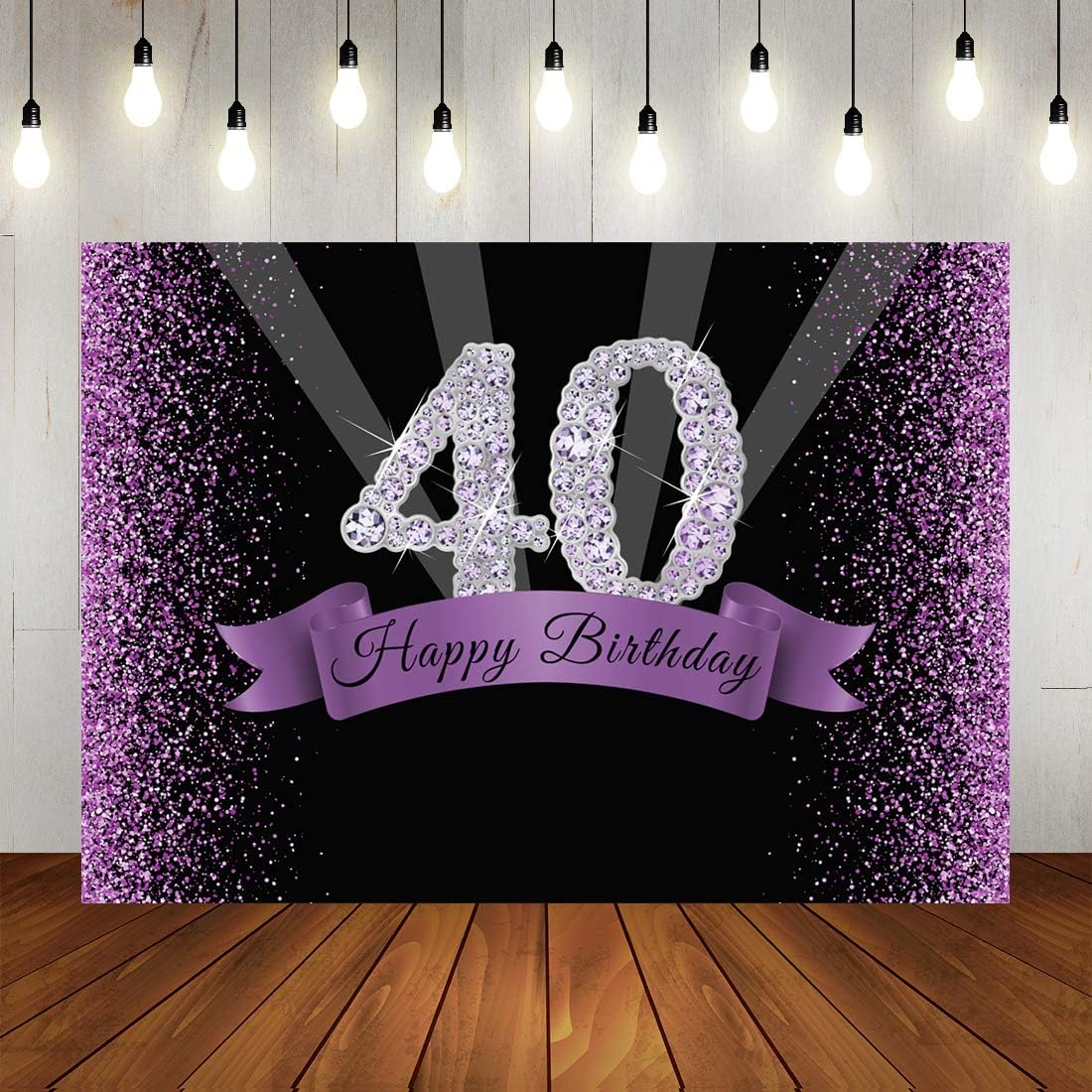 Happy 40th Birthday Photography Backdrop Glitter Purple and Black Dots ...