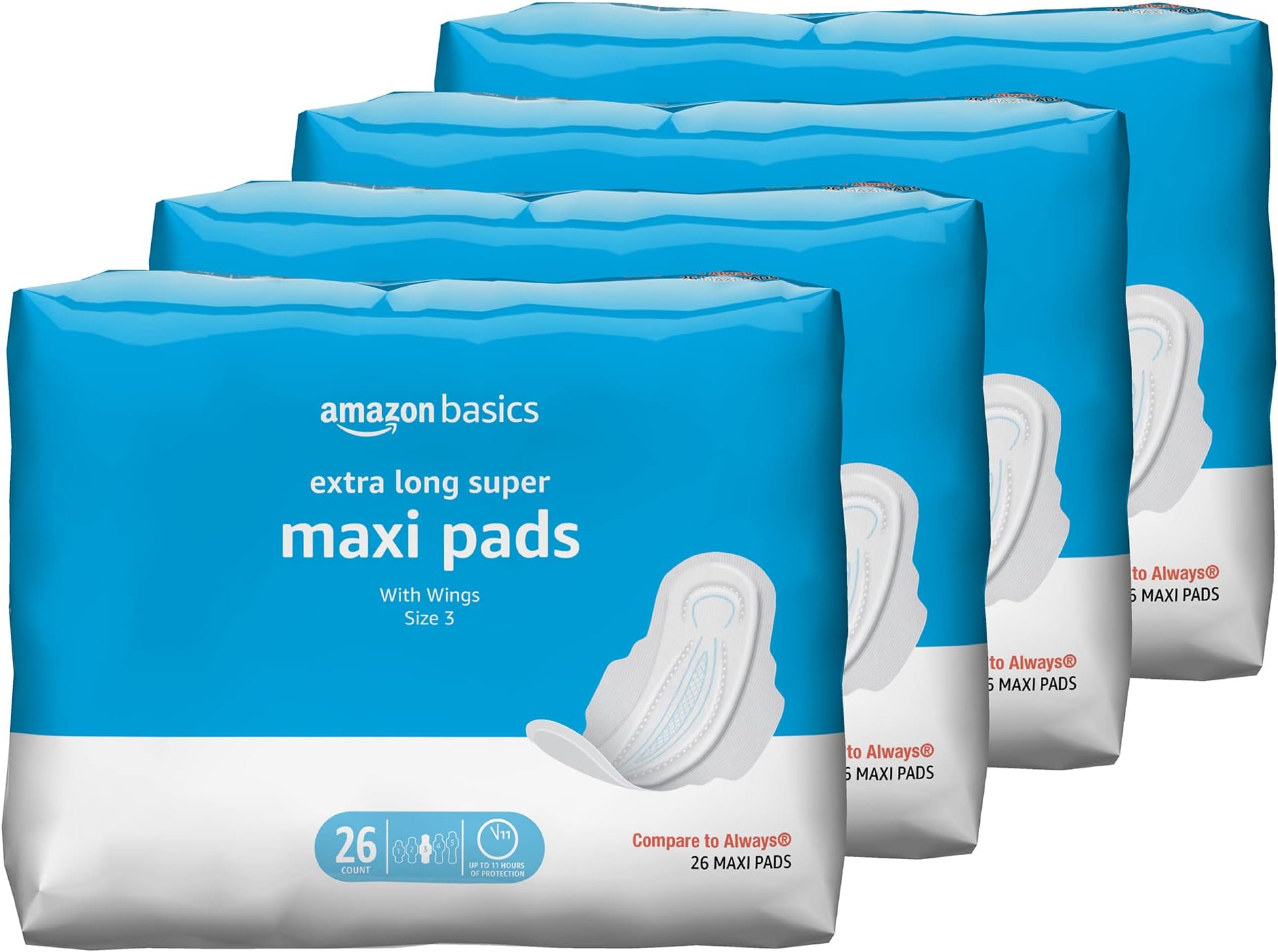 Amazon.com: Amazon Basics Maxi Pads For Women- Thick, Super Absorbency ...