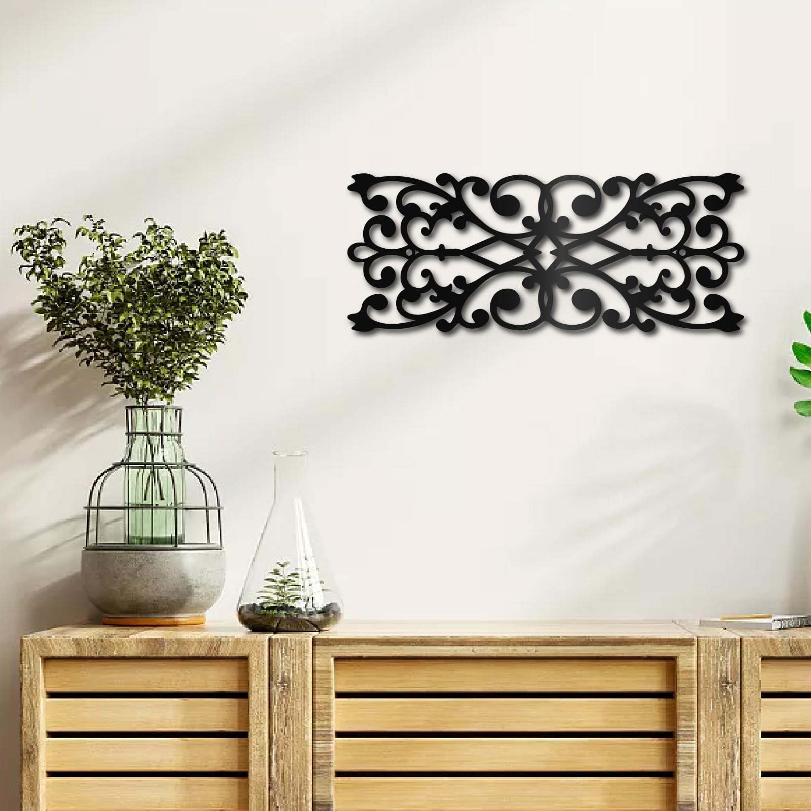 Rectangular Wrought Iron Wall Decor Metal Geometric Quatrefoil Wall