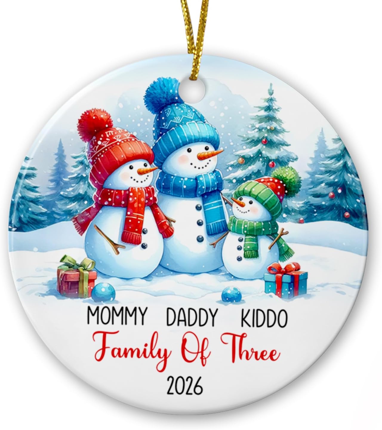 Amazon.com: Personalized Snowman Family of Three Christmas Tree ...