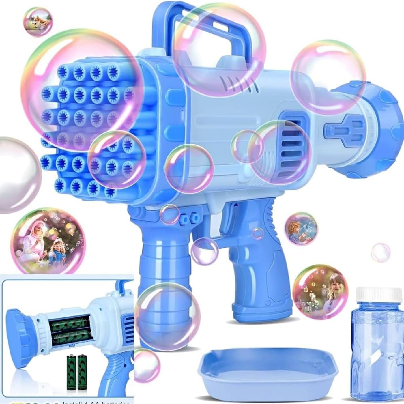 Buy BOGEN LITE 32 Hole Electric Gatling Bubble Gun for Kids with Soap Solution Indoor and ...