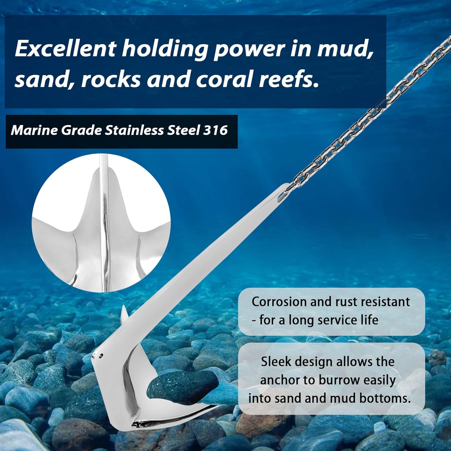 Heavy Duty Bruce Style Claw Force Boat Anchor,316 Stainless Steel ...