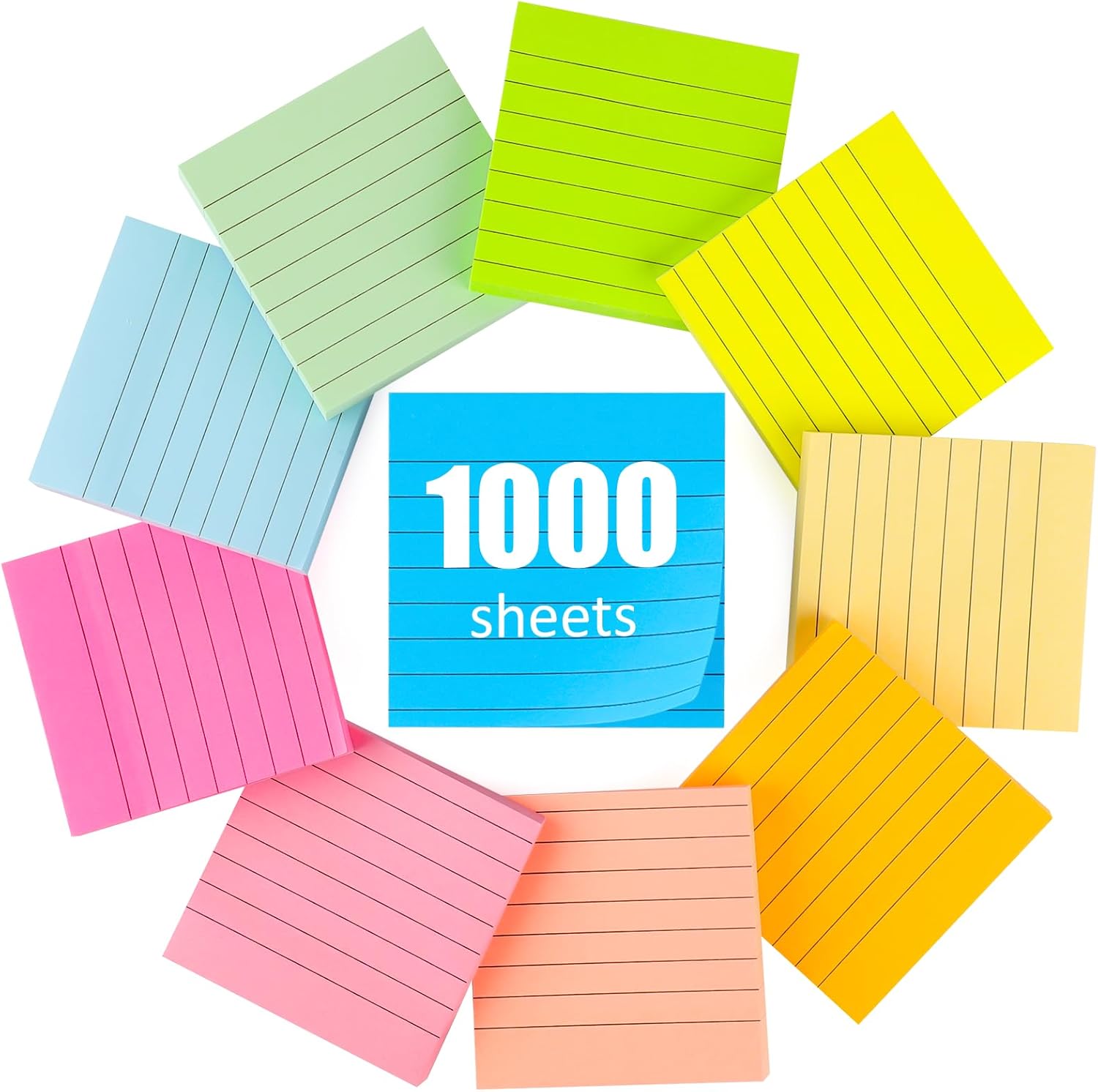 Amazon.com : 10 Pads Lined Sticky Notes, Sticky Note Pads 3x3 inches ...