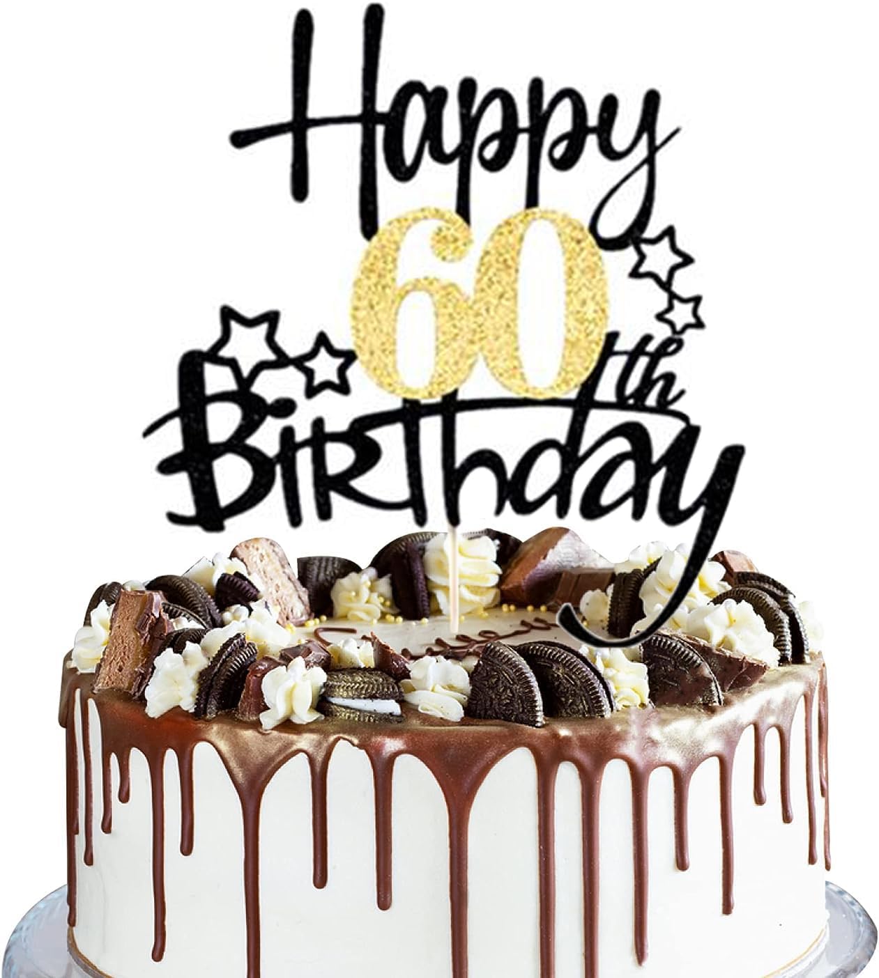 Amazon.com: 1 PCS Gold&Black Happy 60th Birthday Cake Topper + 60 Years ...