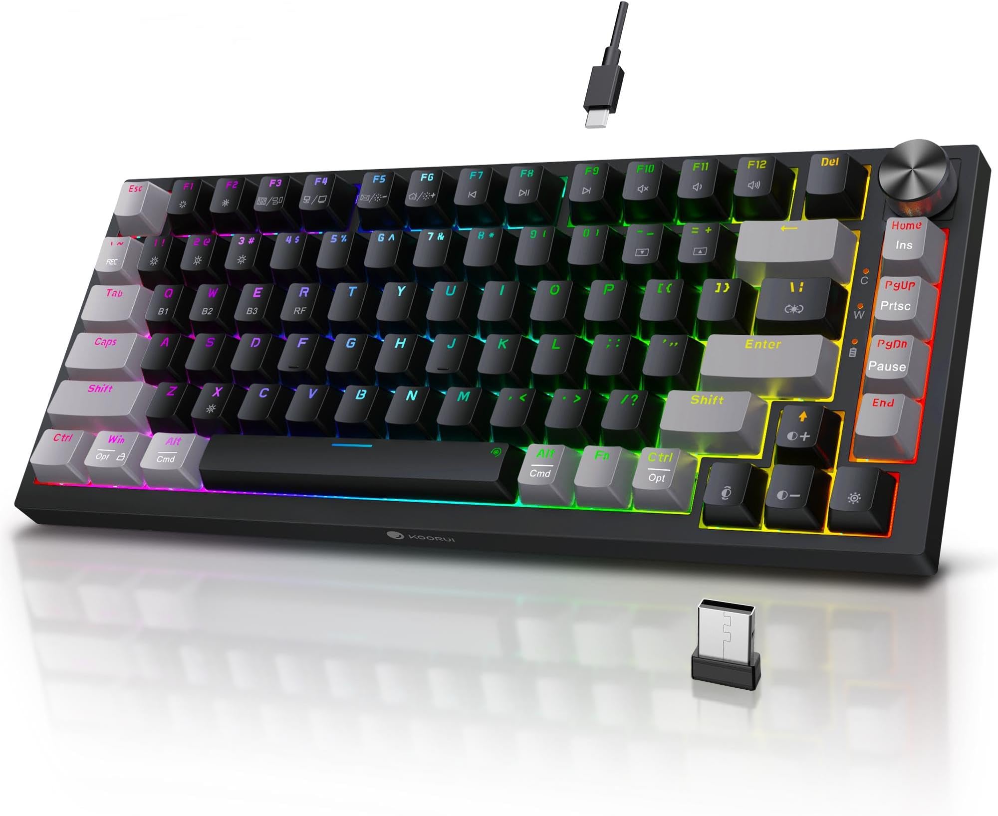 KOORUI Gaming Keyboards, 26 RGB Backlit Mechanical Keyboard Bluetooth/2 ...