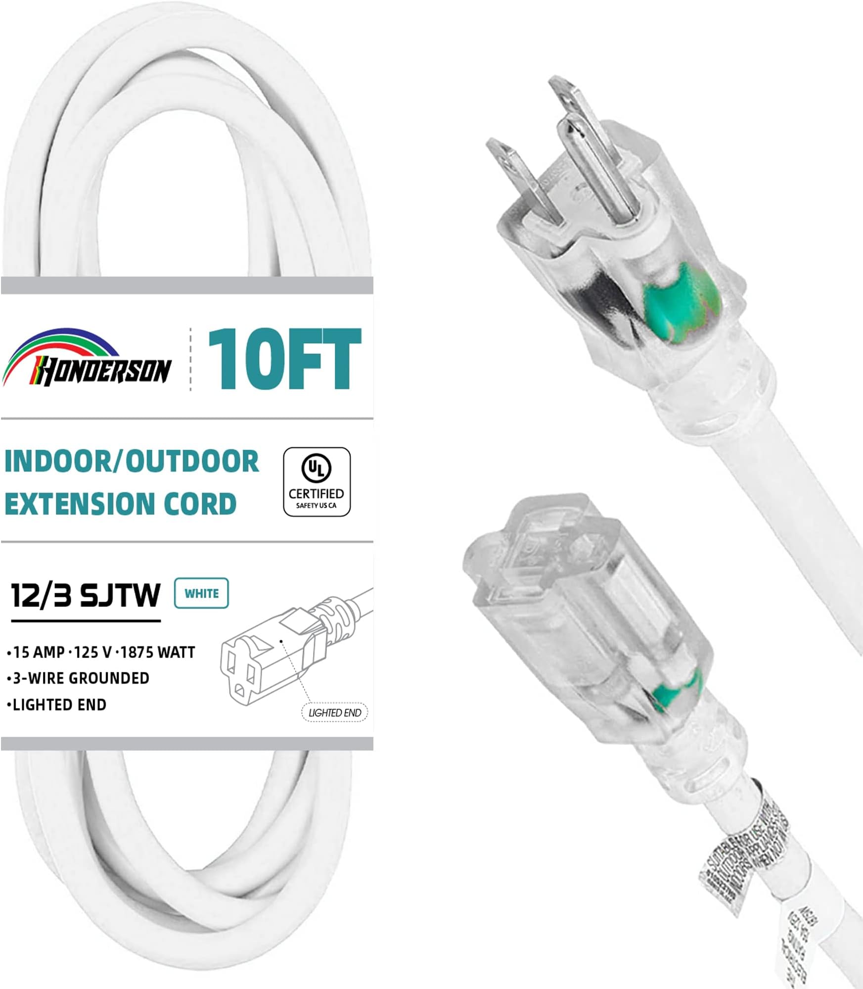 Amazon.com: HONDERSON 10FT 12/3 Lighted Outdoor Extension Cord - 12 ...