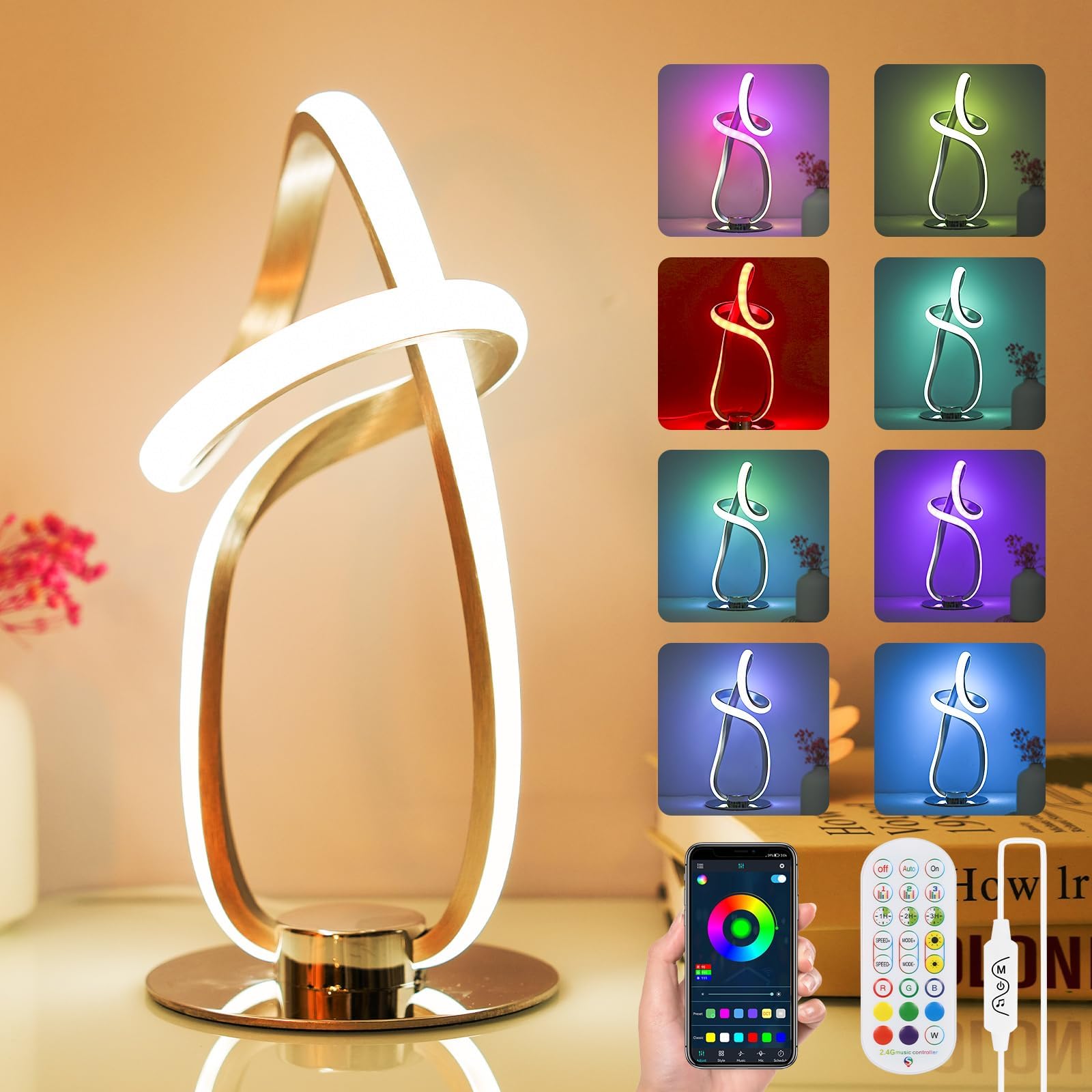 Neoglint Modern Spiral RGB Table Lamp Color Changing Night Light Music ...