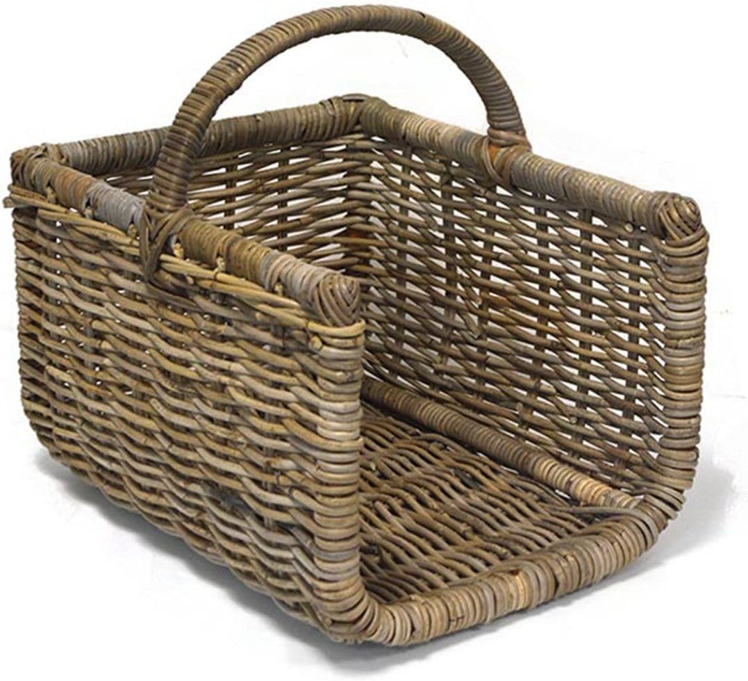 Large Open-Sided Wicker Weave Log Basket with Handle - Grey : Amazon.co ...