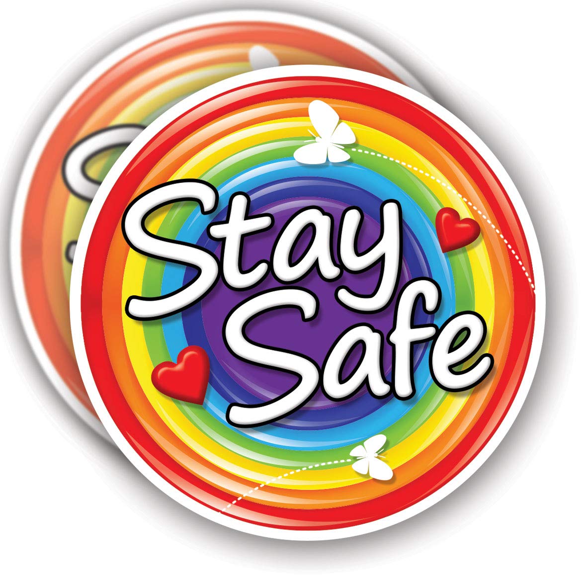 Stay Safe Rainbow - Self Adhesive Vinyl Stickers - 100mm - Pack of 2 ...