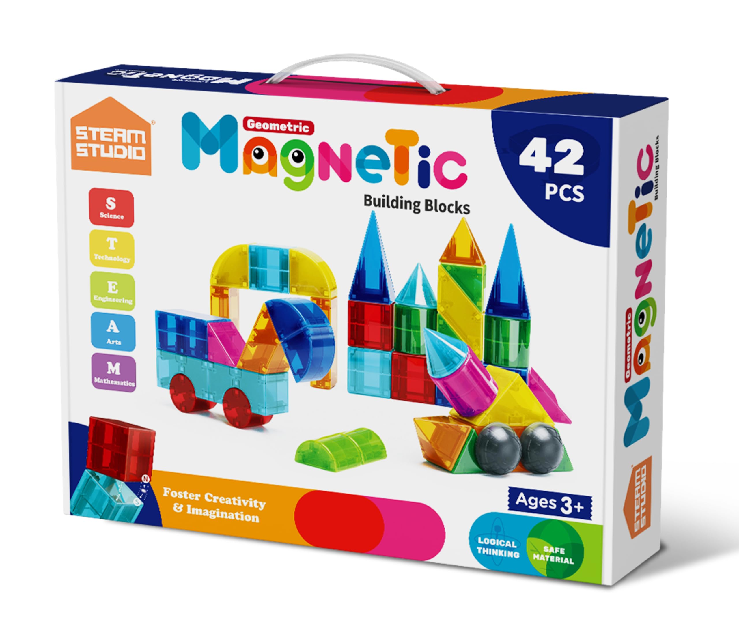 STEAM Studio Magnetic 3D Building Blocks 42pcs Set, Magnetic Tiles in ...