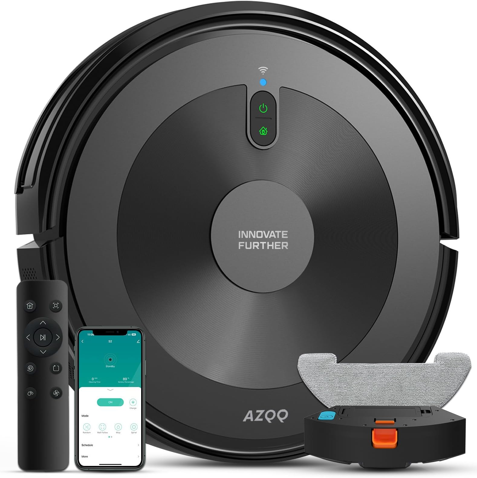 Robot aspirador y fregona: robot aspirador 2 en 1 2500 Pa fuerte succión y sin enredos y control ...