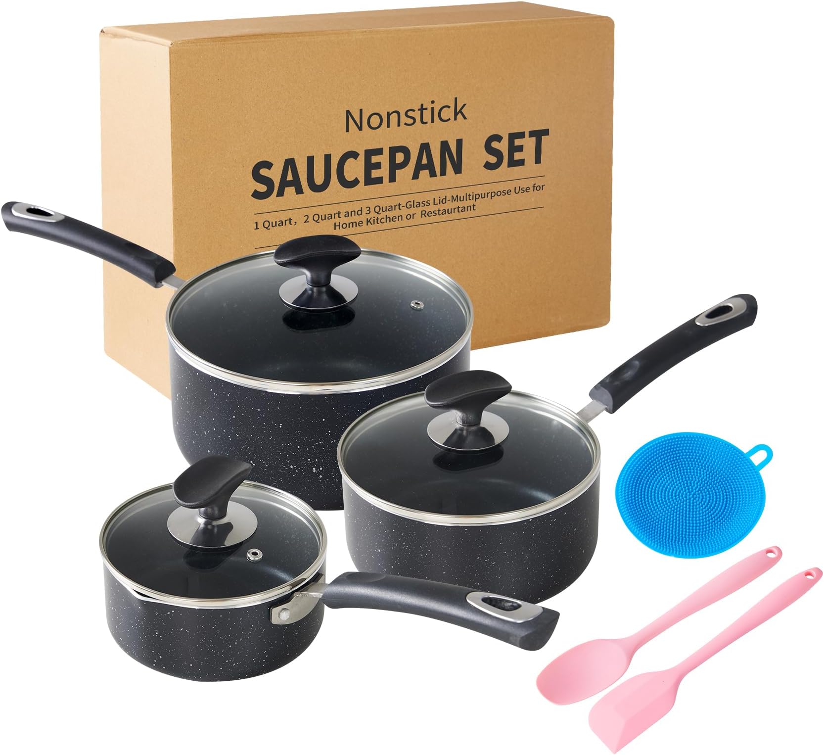 Amazon.com: RATWIA Nonstick Saucepan Set - 3-Pieces Pot Set 1 Quart & 2 ...