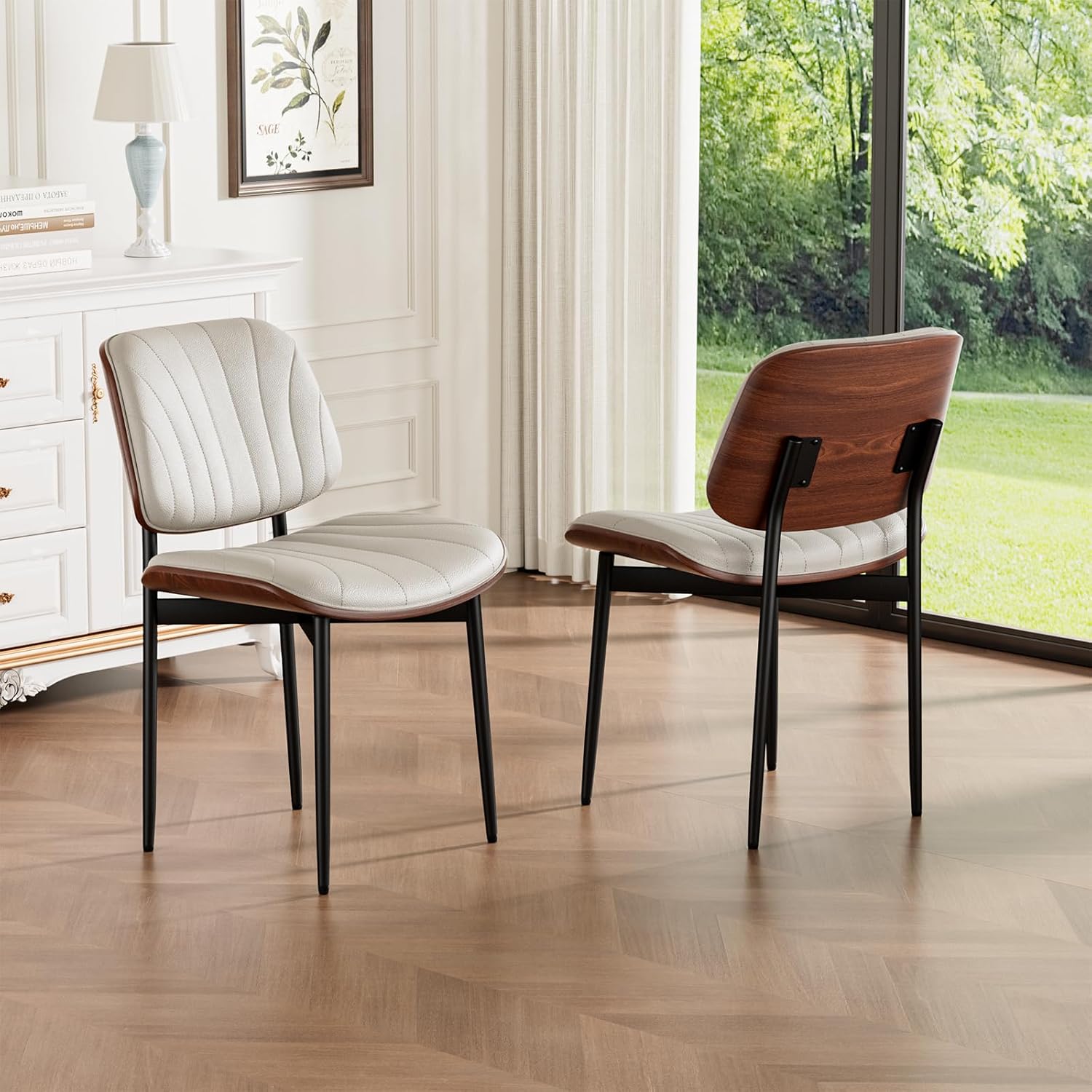 REONEY Dining Chairs Set of 2, Mid-Century Modern Upholstered PU ...